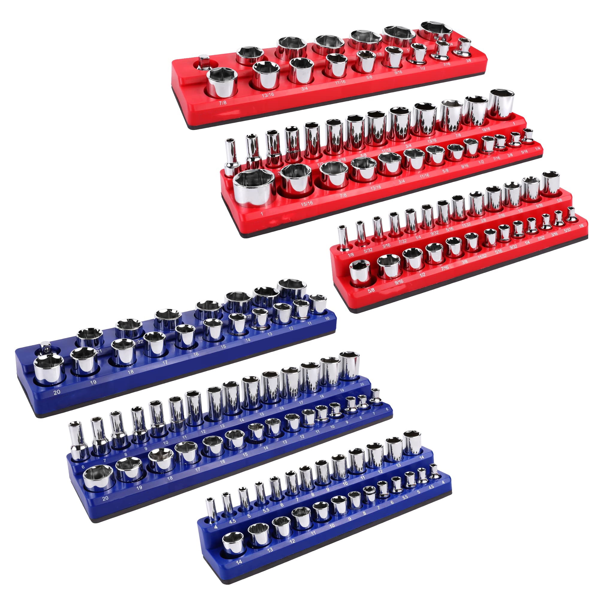 Magnetic Socket Organizer Set, 6-Piece Socket Holder Set Includes 1/4 ...