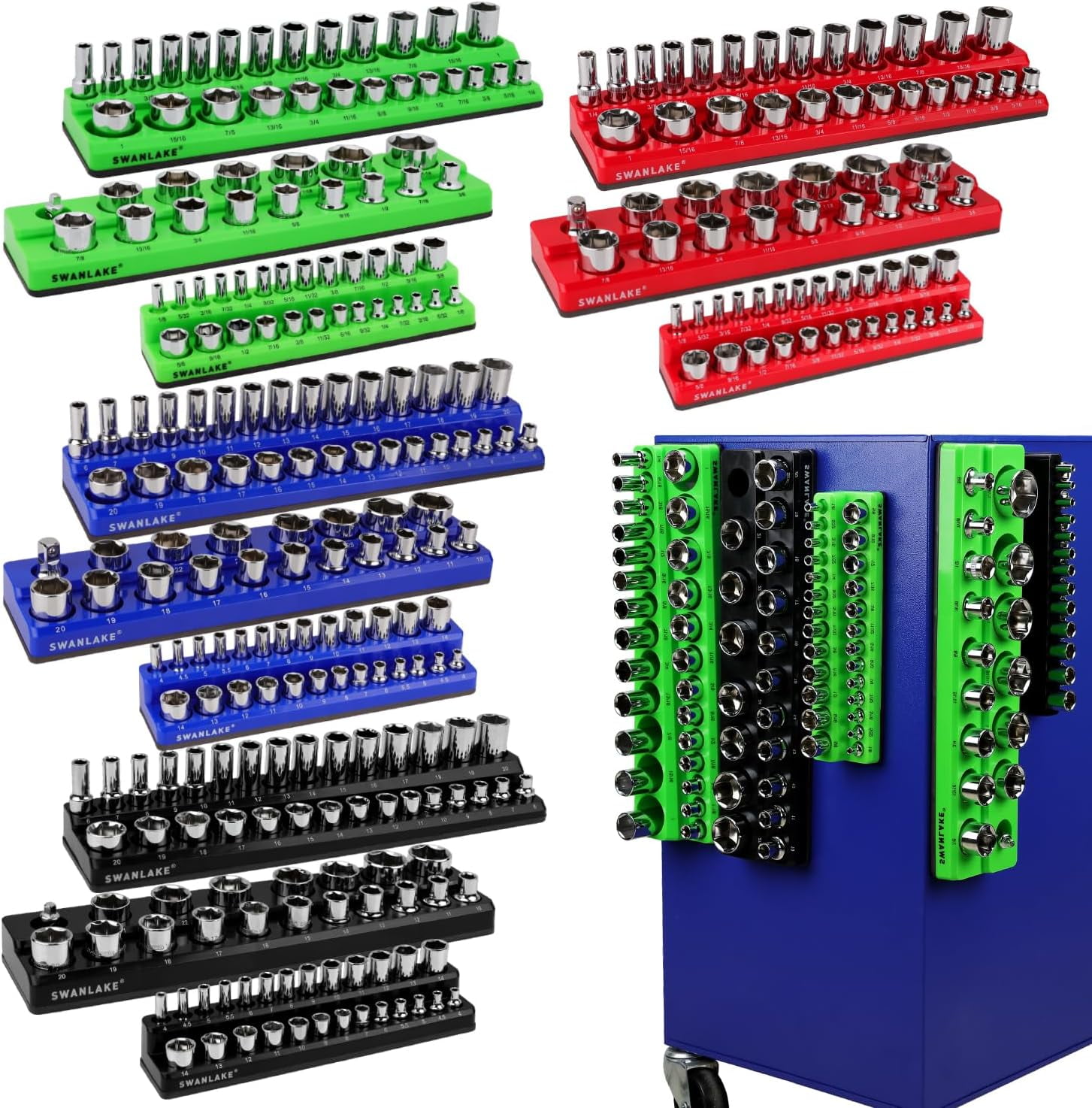 Magnetic Socket Organizer Set, 6-piece 1/4", 3/8", 1/2" SAE & Metric ...