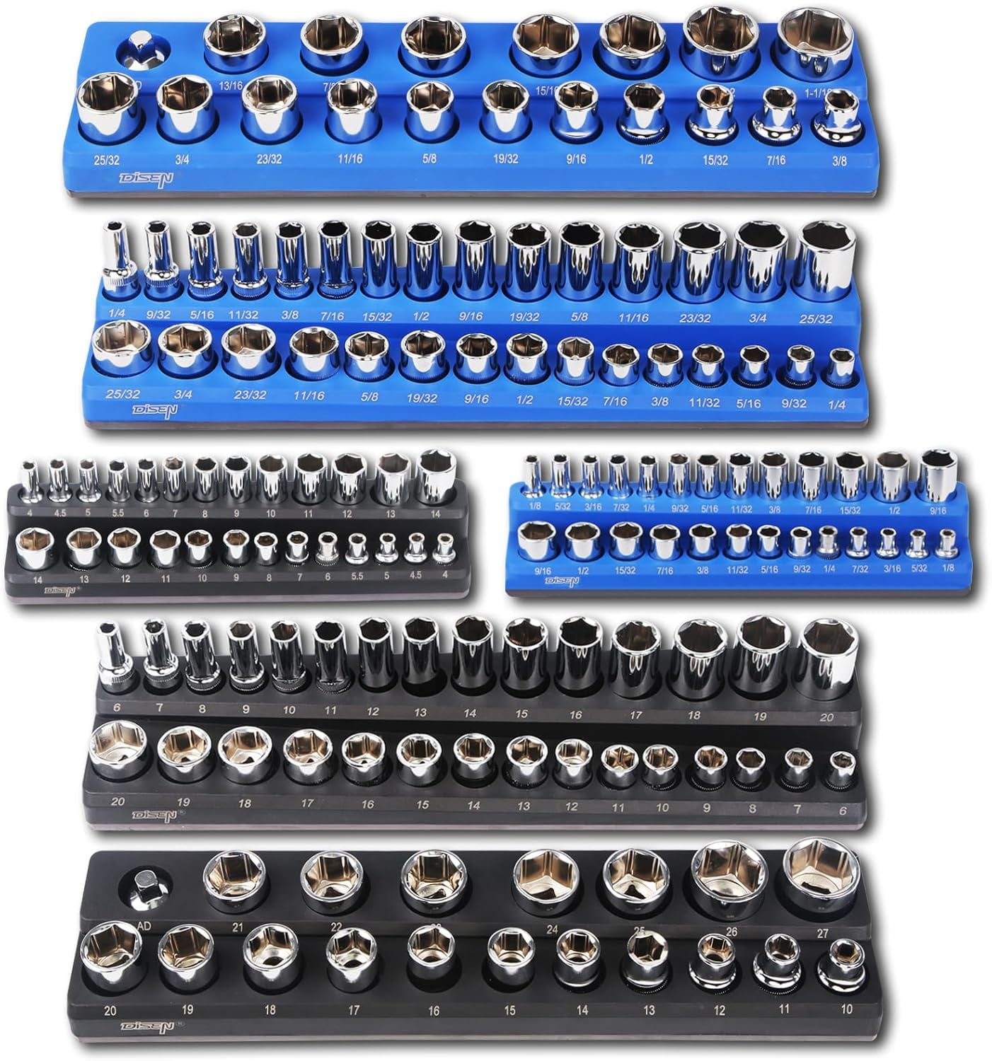 Magnetic Socket Organizer Set 6PCS Socket Holder Holds 150 Pieces 1/4 ...