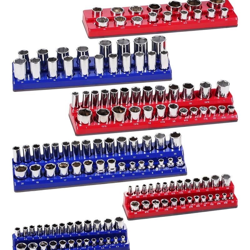Magnetic Socket Organizer Set 8PCS Socket Trays Blue & Red for Metric ...