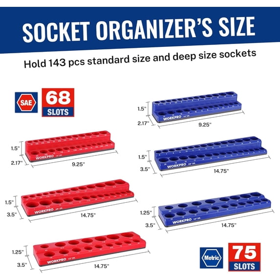 Magnetic Socket Wrench Organizer Set, 8-Piece Tool Storage for 1/4, 3/8 ...