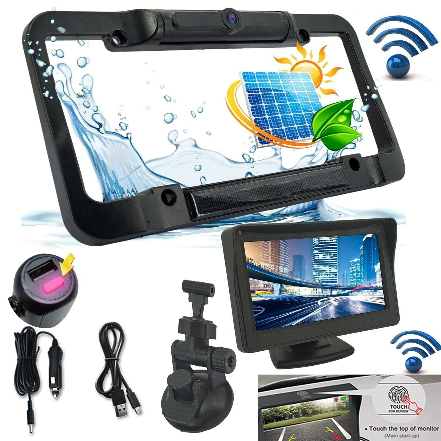 Magnetic Solar Wireless Backup Camera 4.3'' Monitor HD 1080P RV Trailer ...