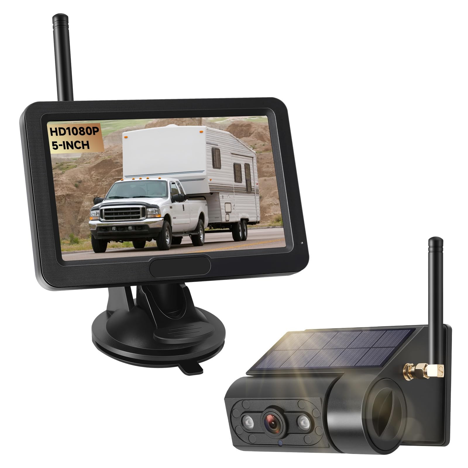 Magnetic Solar Wireless Backup Camera with 5” HD No Wiring Rechargeable ...