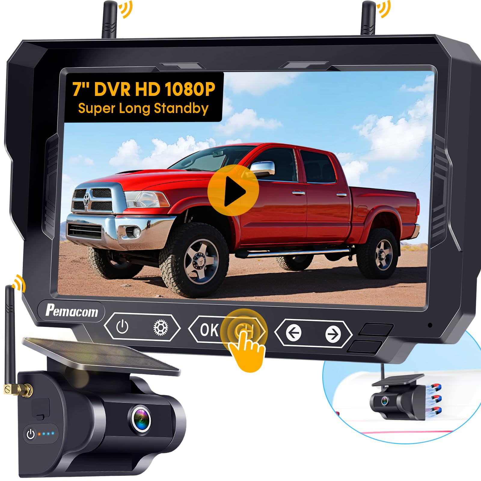 Magnetic Solar Wireless Backup Camera: 7" DVR Portable 1 Min Easy ...