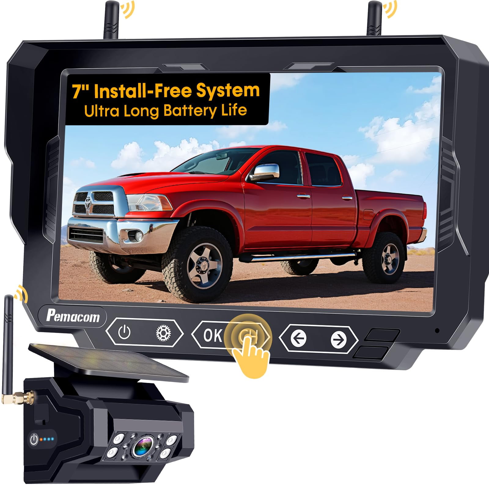 Magnetic Solar Wireless Backup Camera: 7" Portable 1 Min Easy Install ...