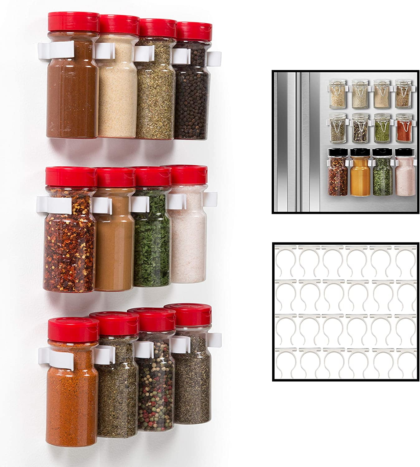 Magnetic Spice Jar Gripper Clips- Set of 24- Universal Design Holds ...