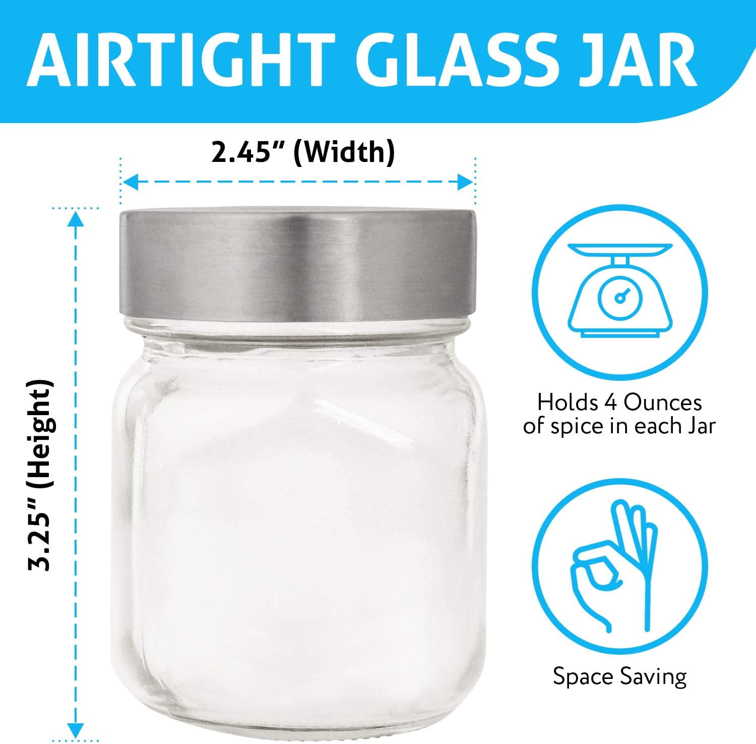 Magnetic Spice Jars with Lids - 15-Pack 4 oz Clear Glass - High ...