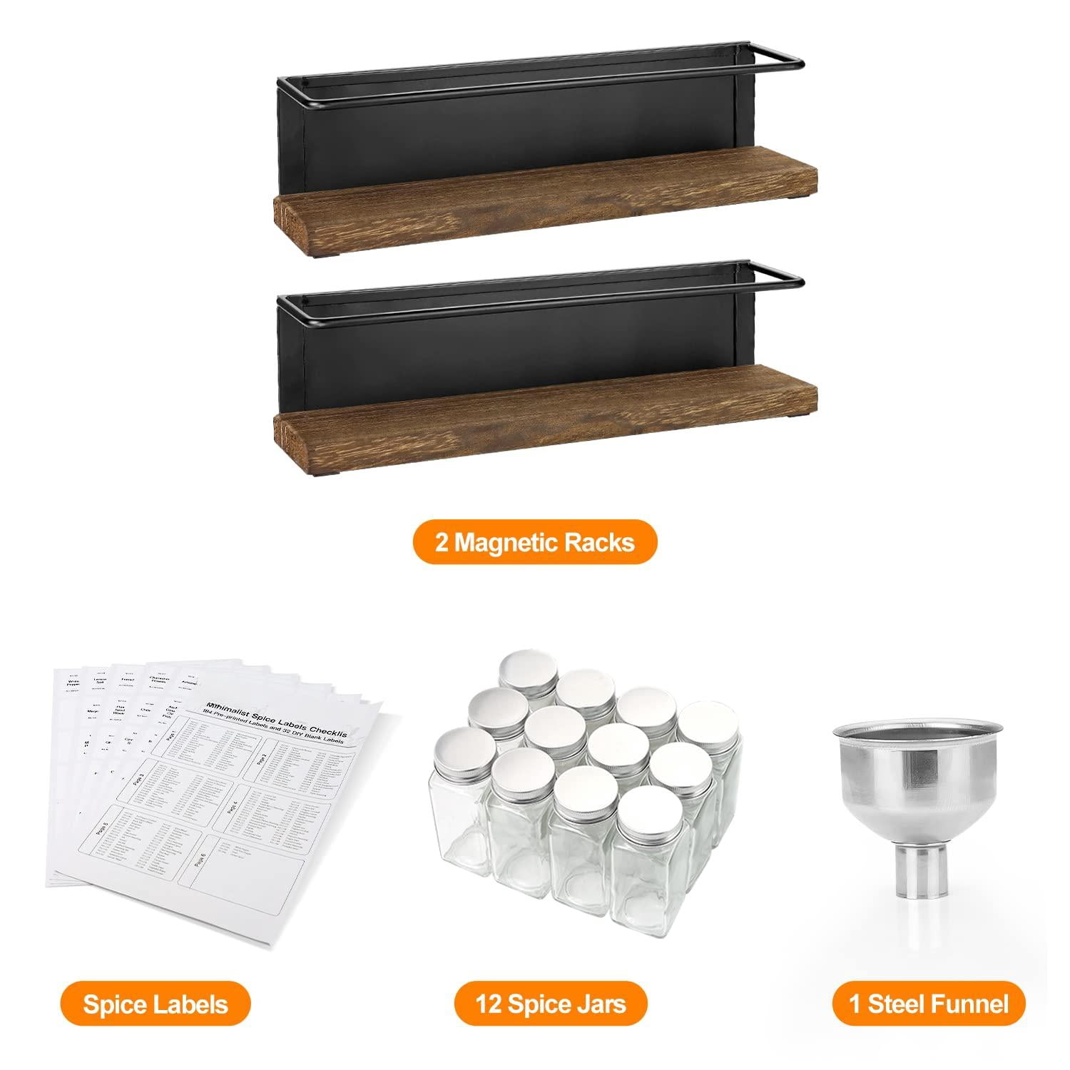 Magnetic Spice Rack Organizer 2 Racks | 12 Aluminum Lid Jars Seasoning ...