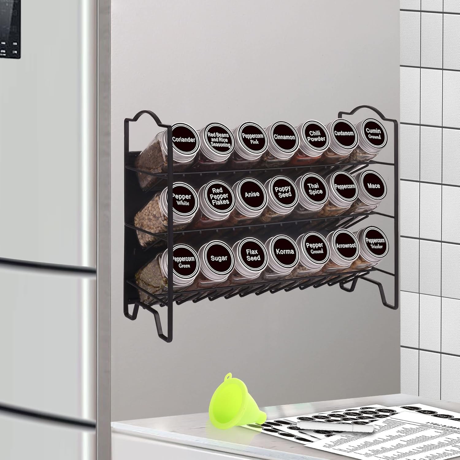 Magnetic Spice Rack for Refrigerator with 21 Spice Jars, 396 Spice ...