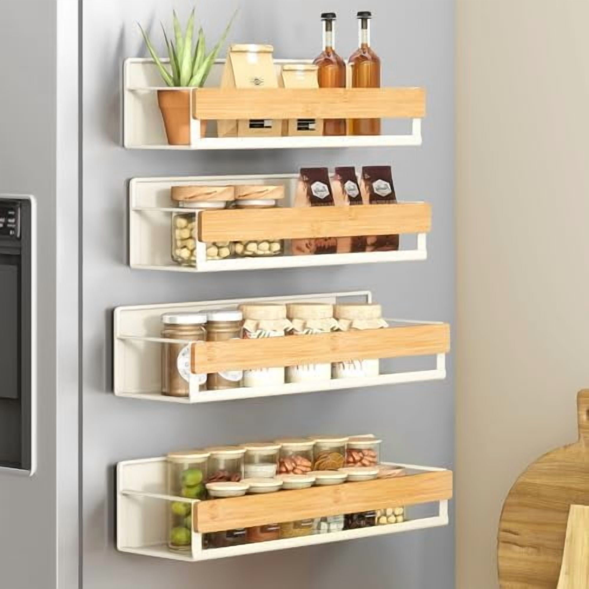 Magnetic Spice Rack for Refrigerator, 4 Pack, 2 Large and 2 Small ...