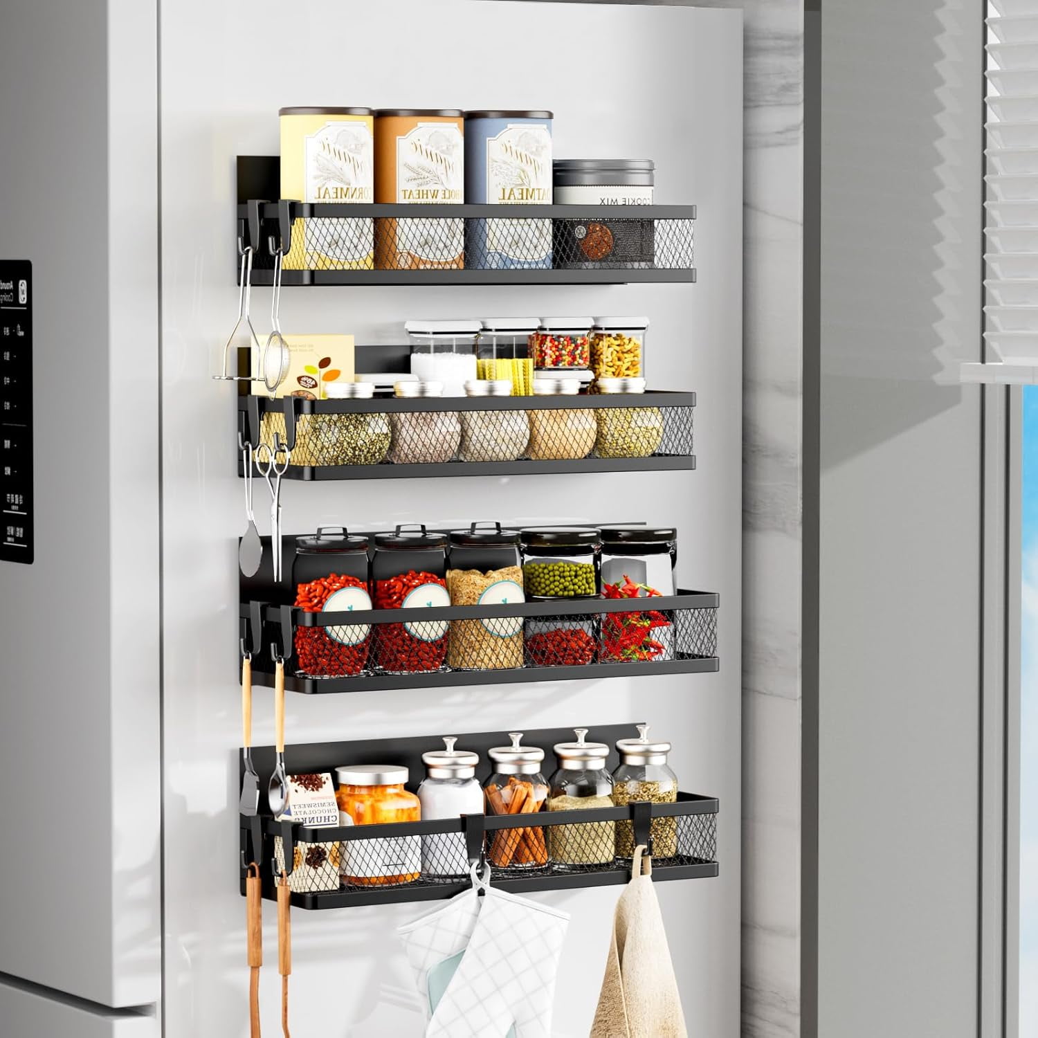 Magnetic Spice Rack for Refrigerator, 4 Pack Magnetic Shelf for ...