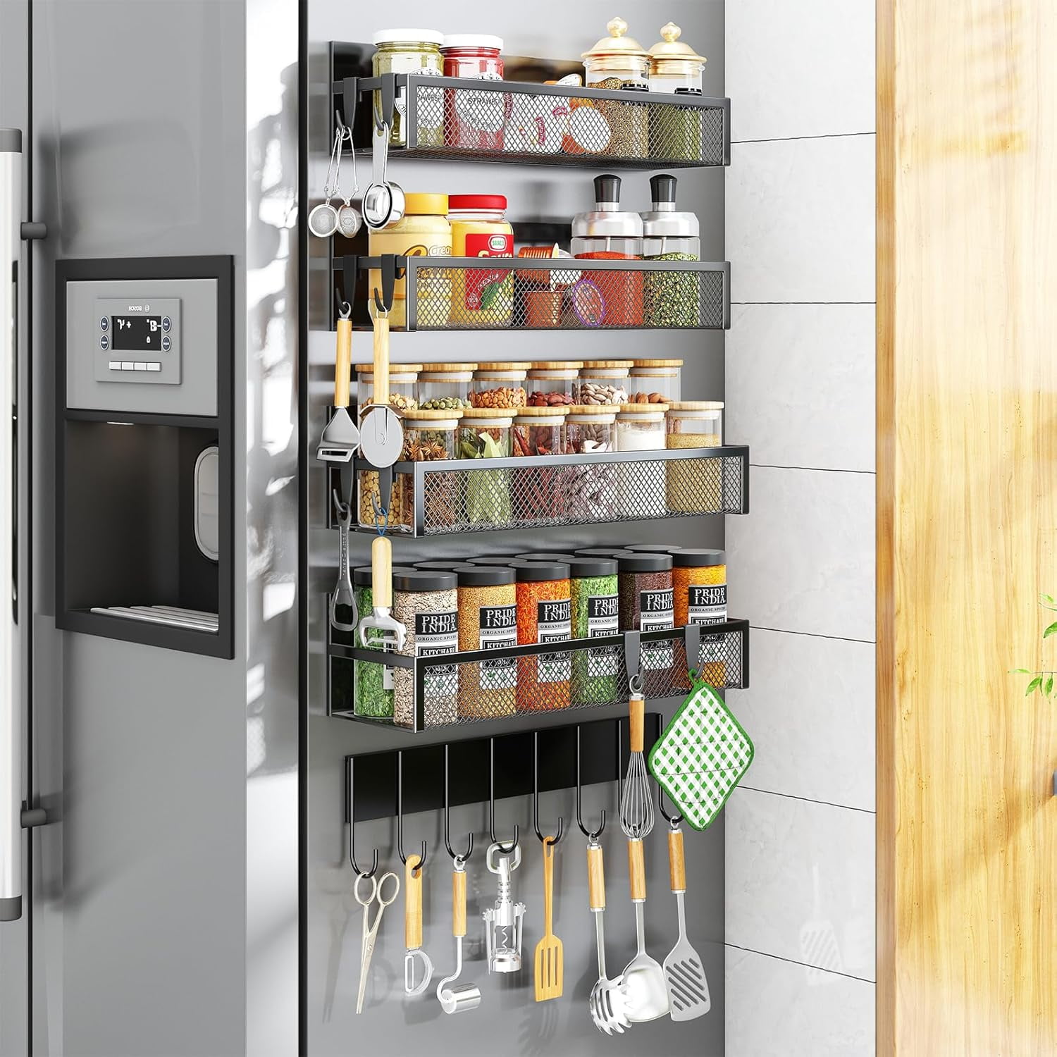 Magnetic Spice Rack for Refrigerator, 5 Pack Magnetic Shelf, Moveable ...