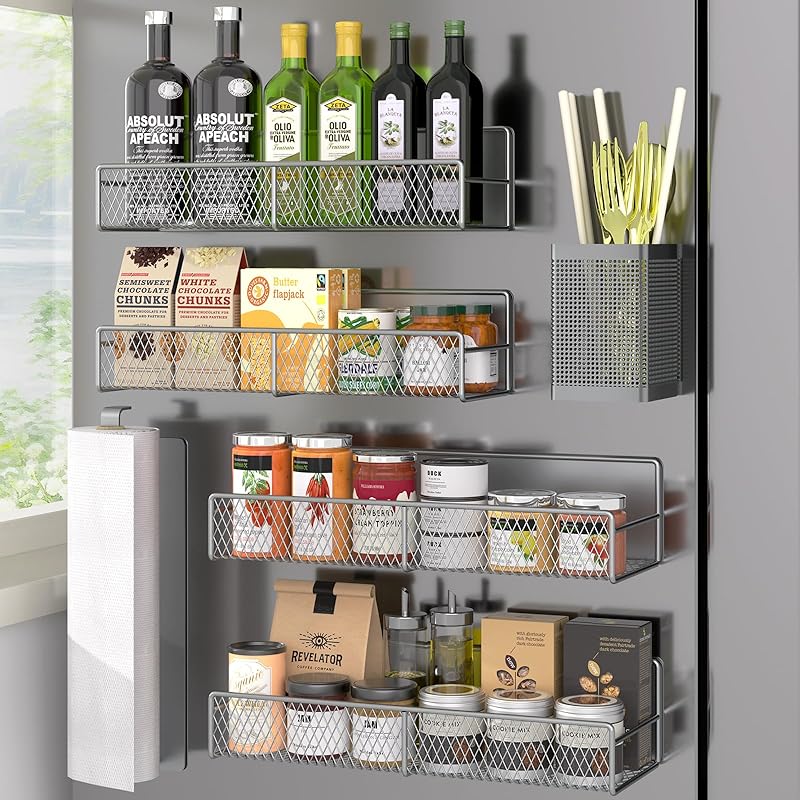 Magnetic Spice Rack for Refrigerator, 6 Pack 100% Metal Strong Magnet ...