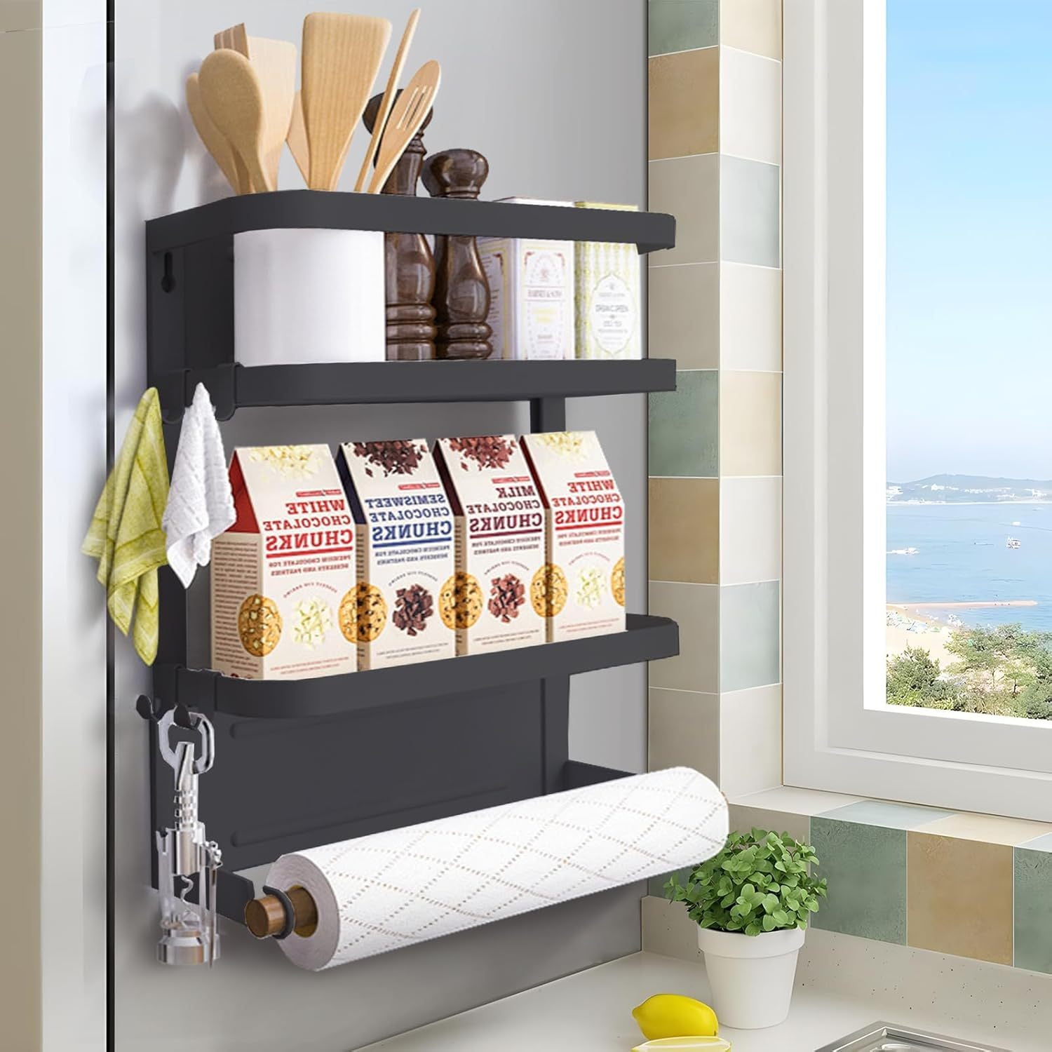 Magnetic Spice Rack for Refrigerator Magnetic Paper Towel Holder for ...