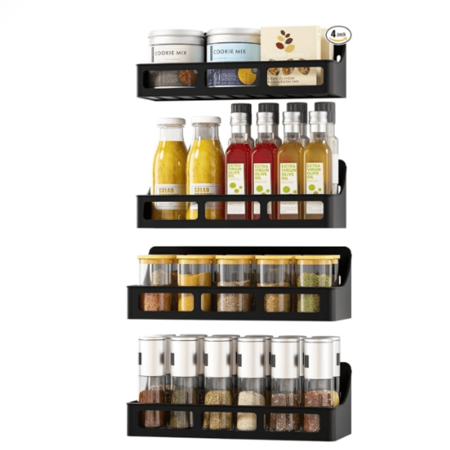 Magnetic Spice Rack for Refrigerator and Oven, 4 Pack Moveable Magnetic ...