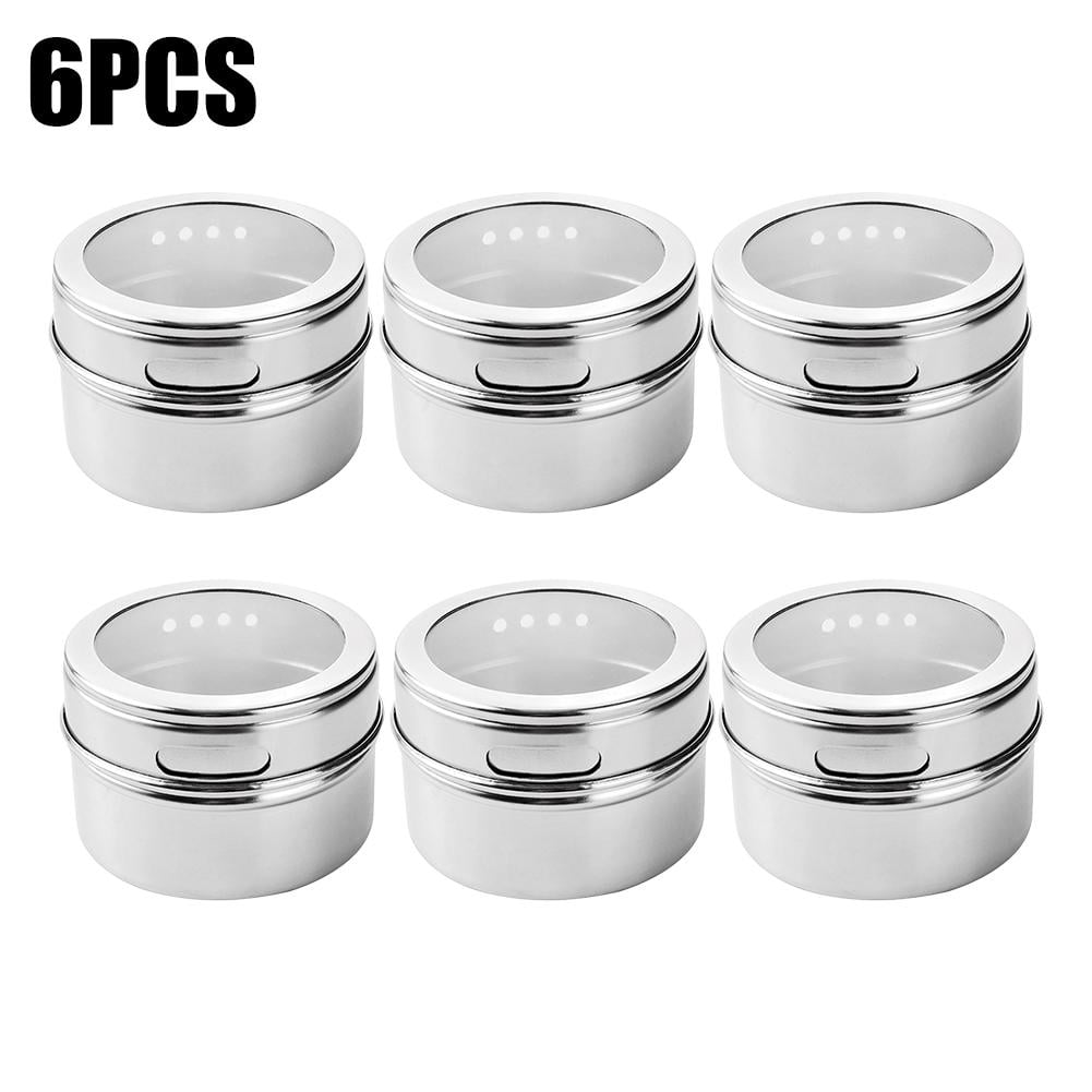 Magnetic Spice Tins, Stainless Steel Spice Jars with Clear Lid and ...