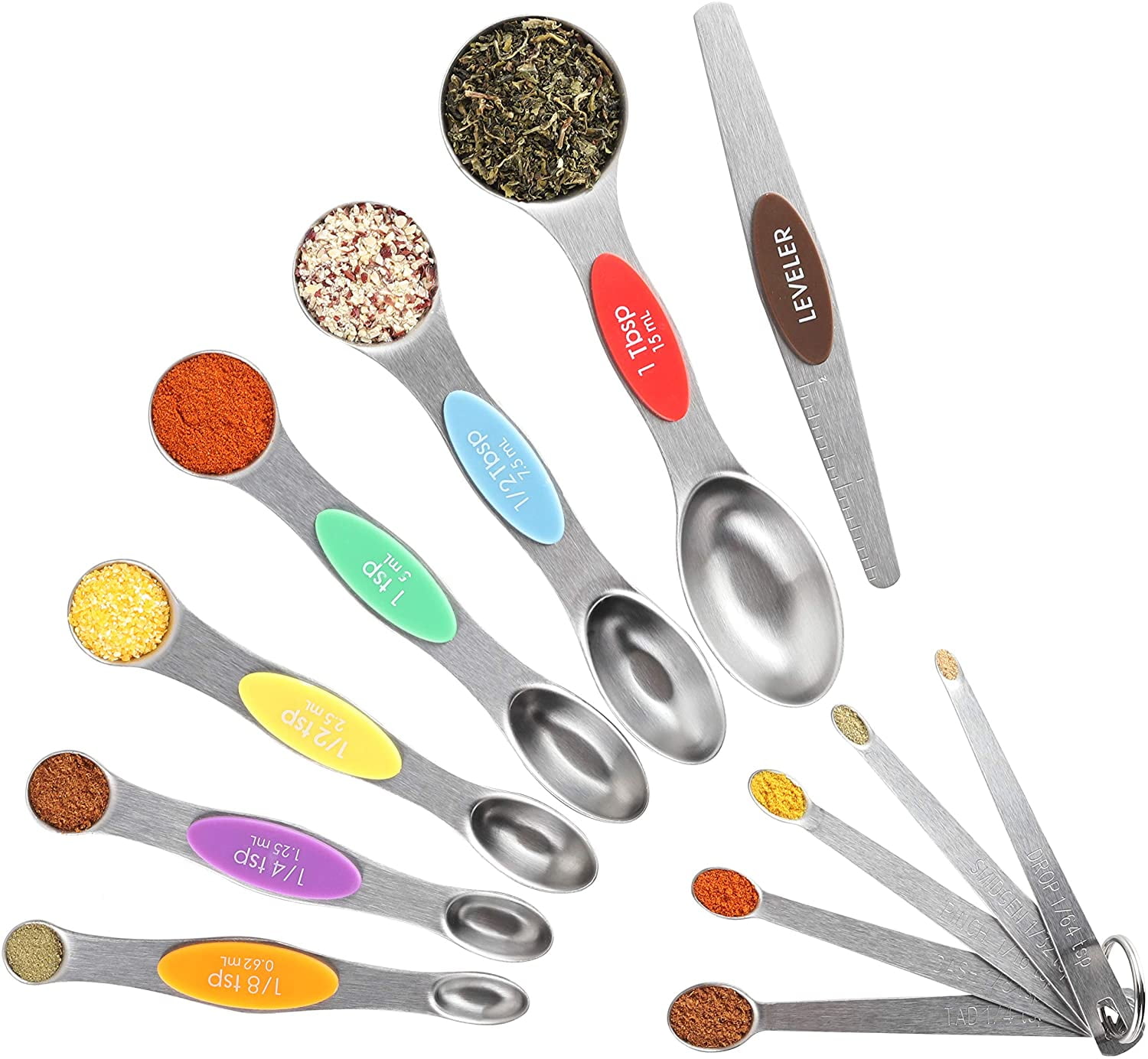 Magnetic Stainless Steel Measuring Spoons Set of 12 Include 6 Dual ...