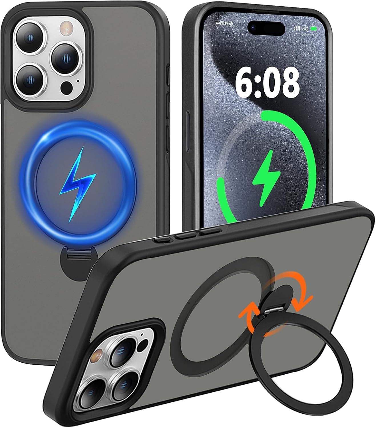 Magnetic Stand Case for iPhone 15 Pro (6.1 inch) with 360° Rotatable ...
