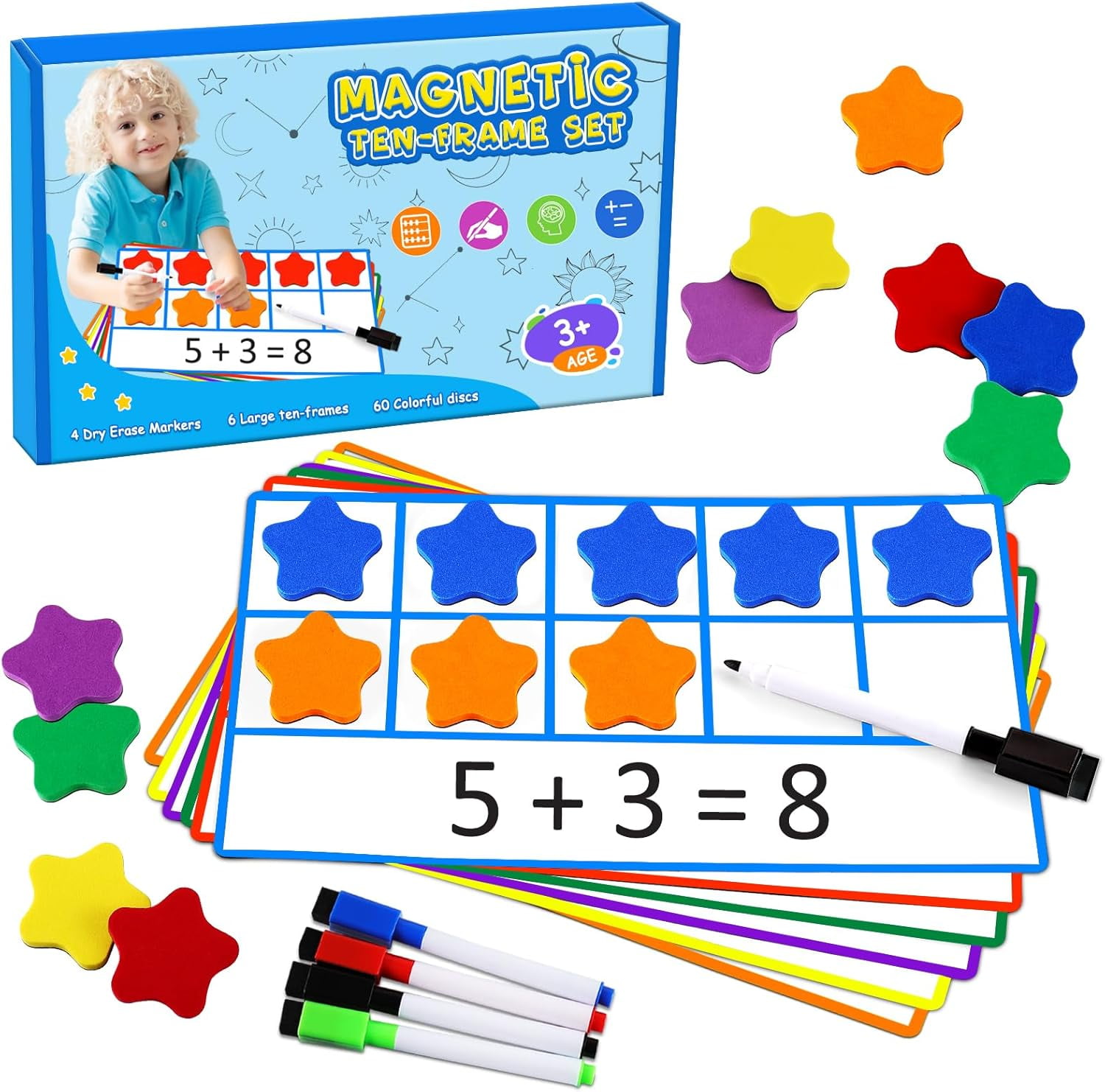 Magnetic Ten-Frame Set,Math Manipulative Games for Elementary Classroom & Kindergarten,Early ...