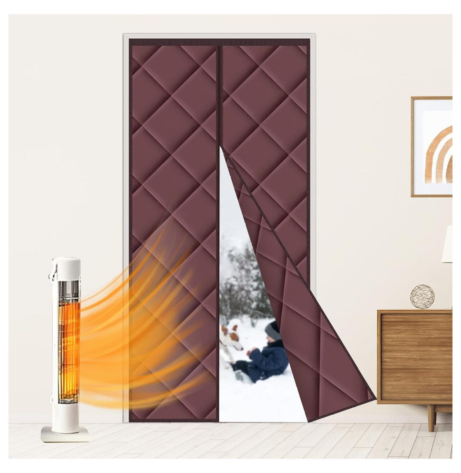 Magnetic Thermal Insulated Door Curtain Storm Wind Fleece Insulation ...