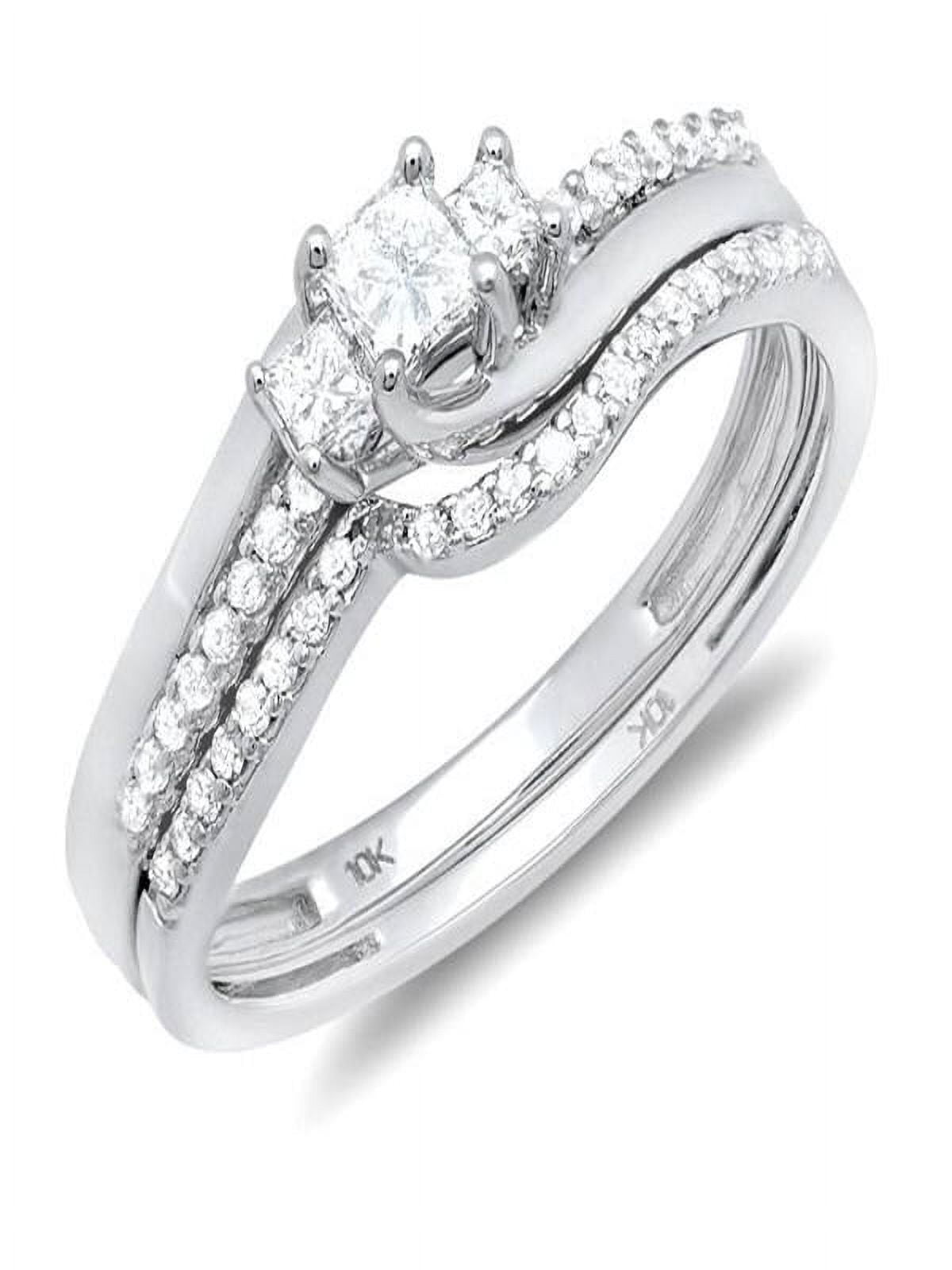 Magnetic Three Stone Diamond Wedding Set 1 Carat Princess Cut Diamond ...