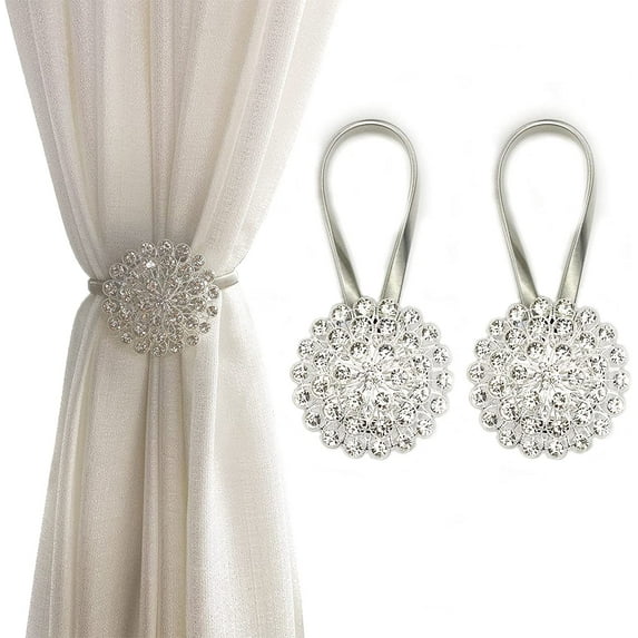 Magnetic Tiebacks for Curtains, 2 Pack Sparkling Crystal Flower Curtain ...