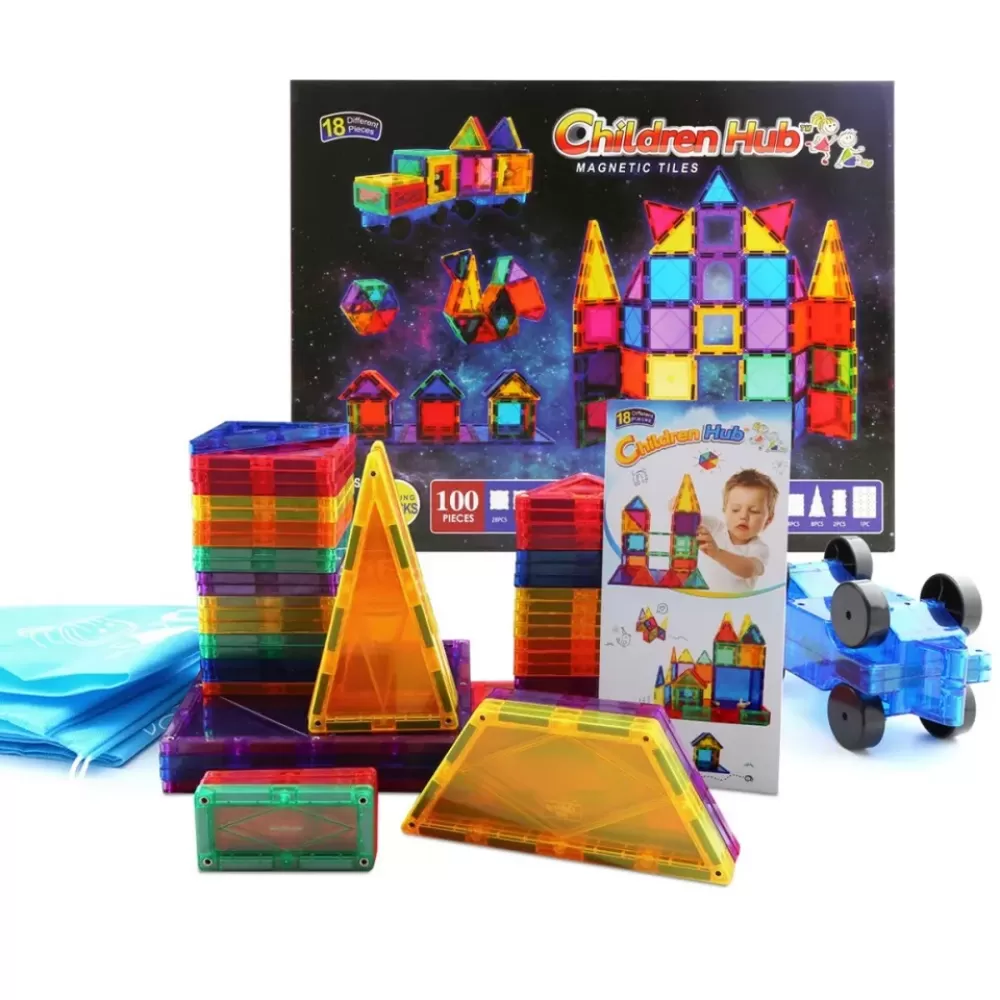 Magnetic Tiles 100 Piece Construction Toy Set Kids Building Blocks 3D ...
