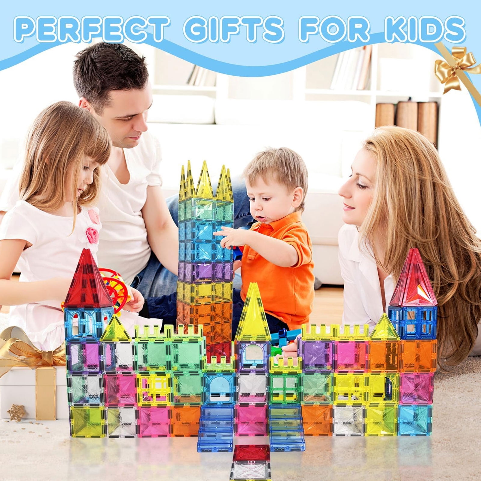 Magnetic Tiles, 100PCS Magnetic Blocks Set, 4D Diamond Magnet Building ...