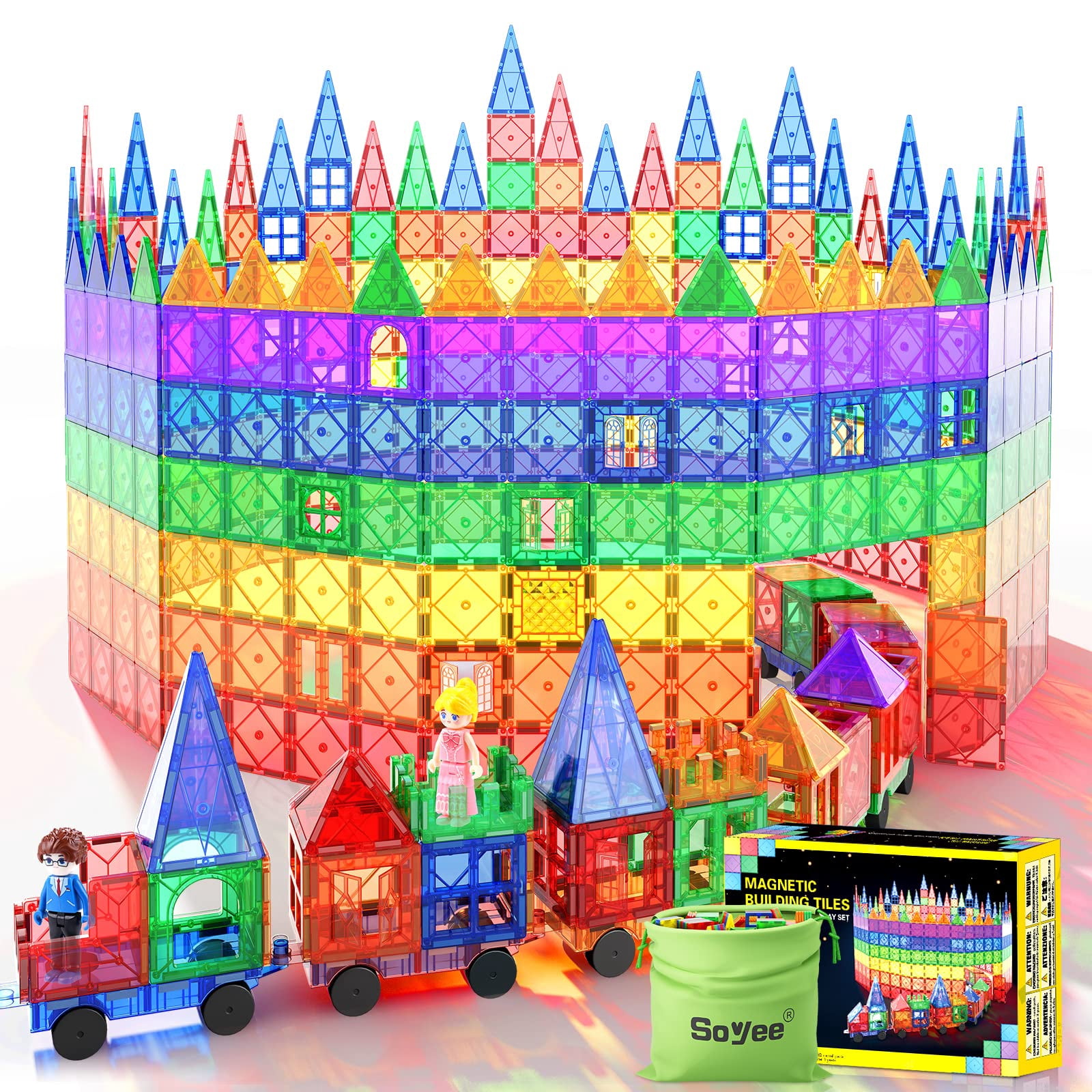Magnetic Tiles with 2 Cars, Building Blocks Magnets Toys for Kids ...