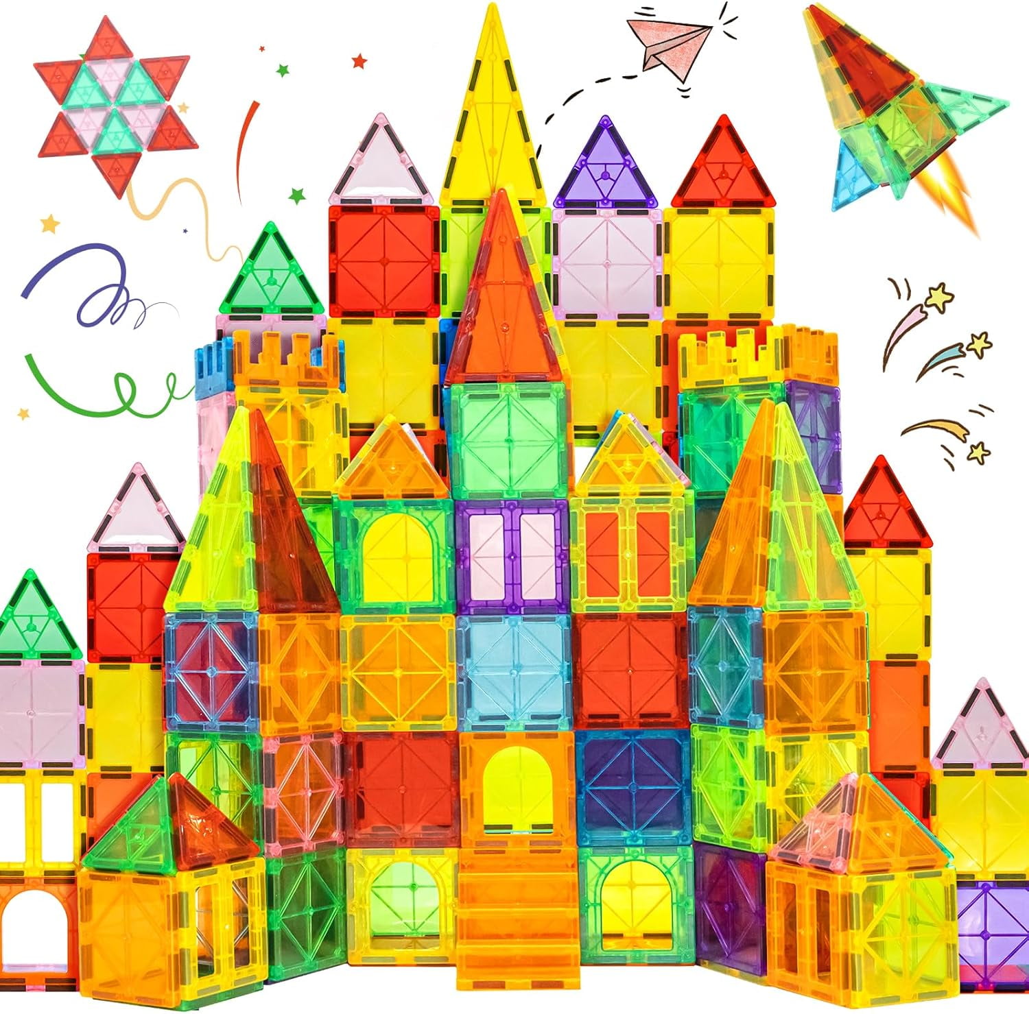 Magnetic Tiles,68PCS Magnetic Building Blocks,Magnet Tiles 3D Clear ...