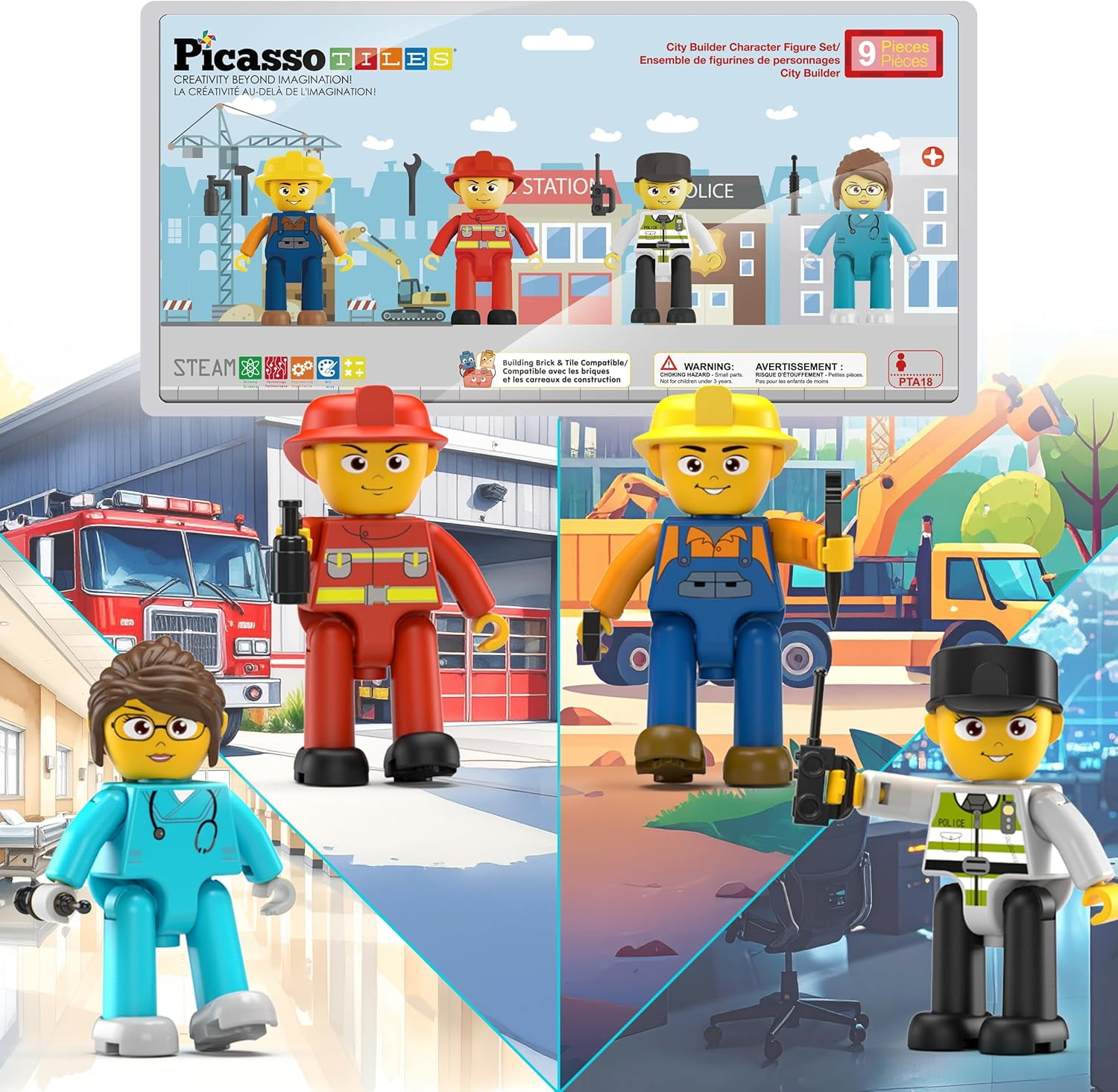 Magnetic Tiles Action Figures 4 Piece City Characters for Magnet Tile ...