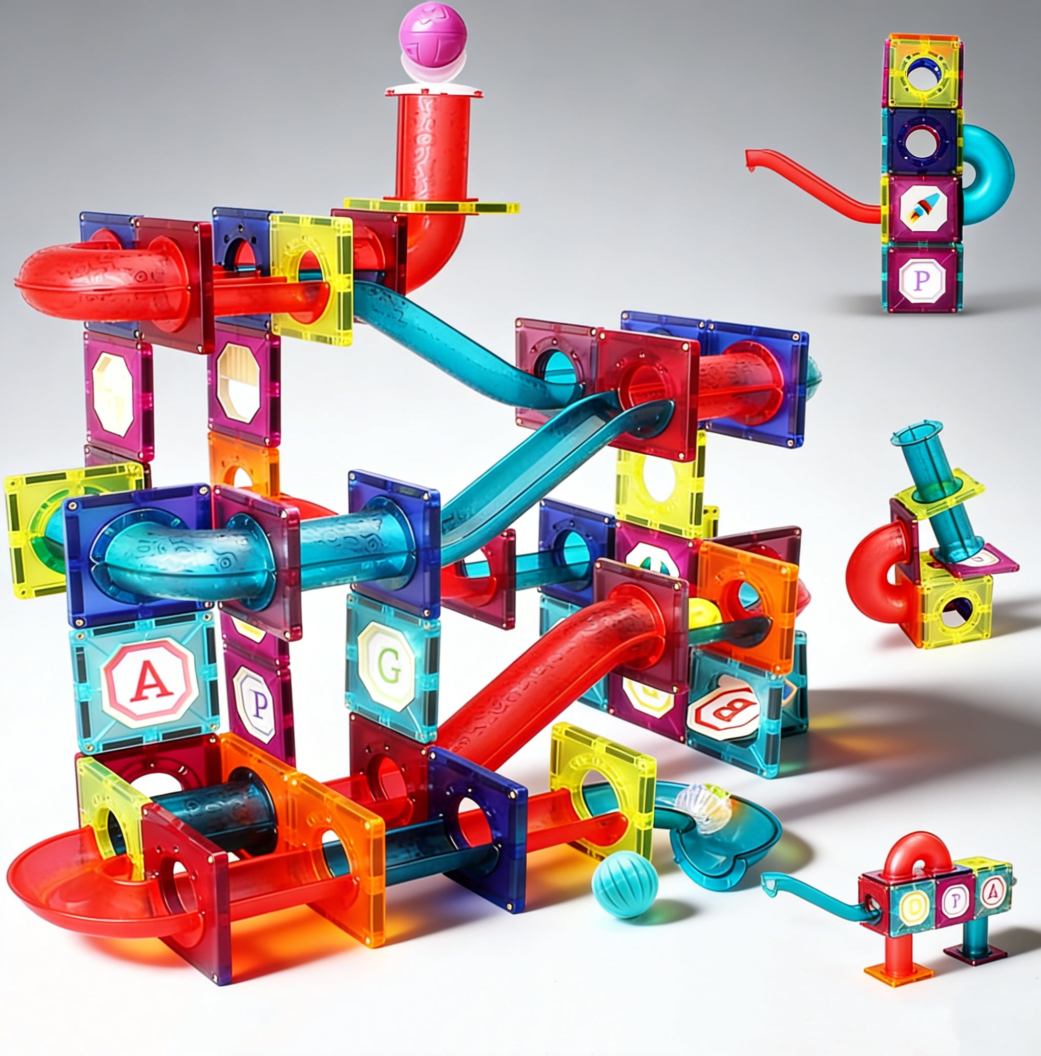 Magnetic Tiles Building Set for Kids, 125 Piece 3D Clear Pipe Magnetic ...