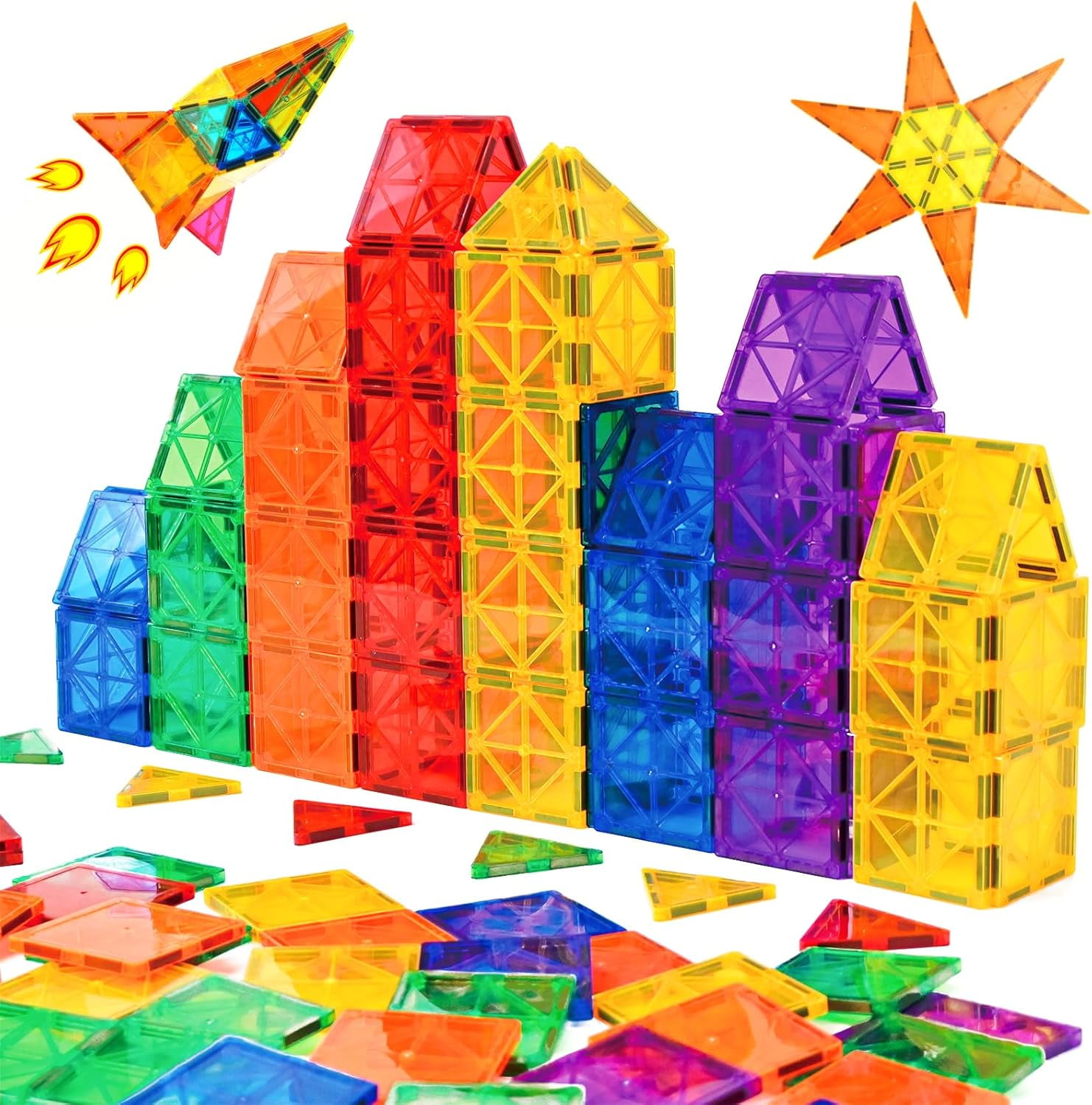 Magnetic Tiles, Deluxe 136 PCS Building Blocks Magnet Toys for Kids,3D Magnet Puzzles Stacking ...