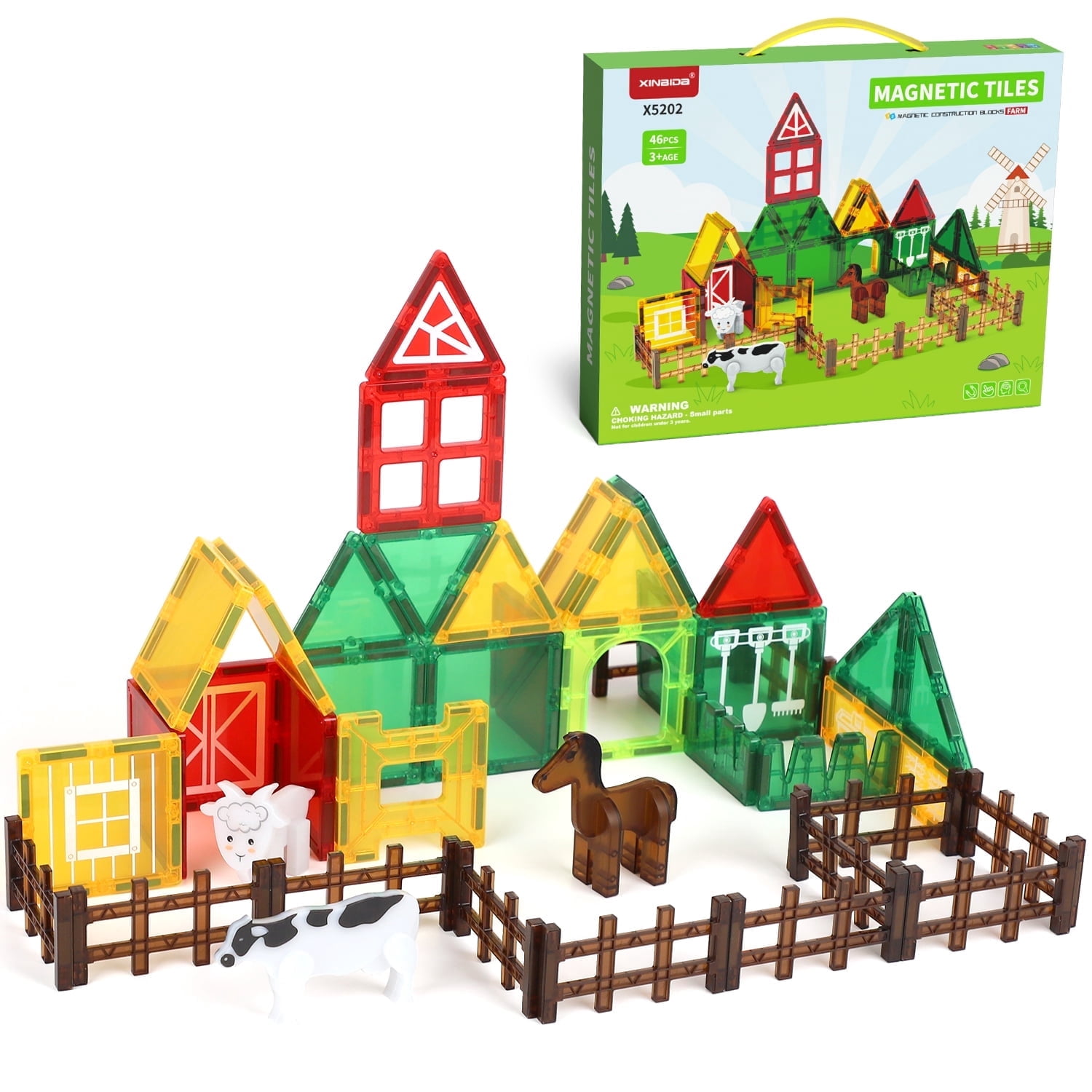 Magnetic Tiles, Farm Animal 46PCS Magnetic Blocls, STEM Montessori ...