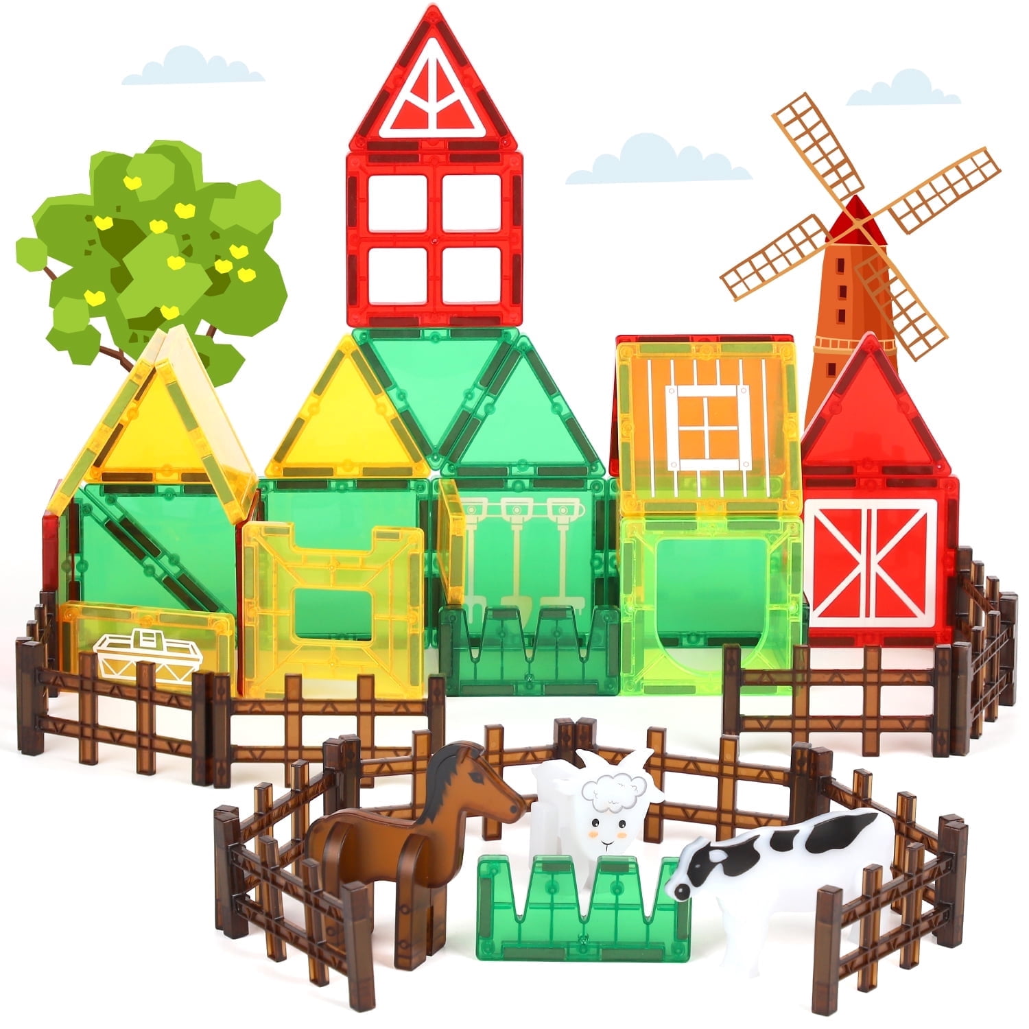 Magnetic Tiles, Farm Animals Theme 46 PCS Magnetic Blocks, Montessori ...