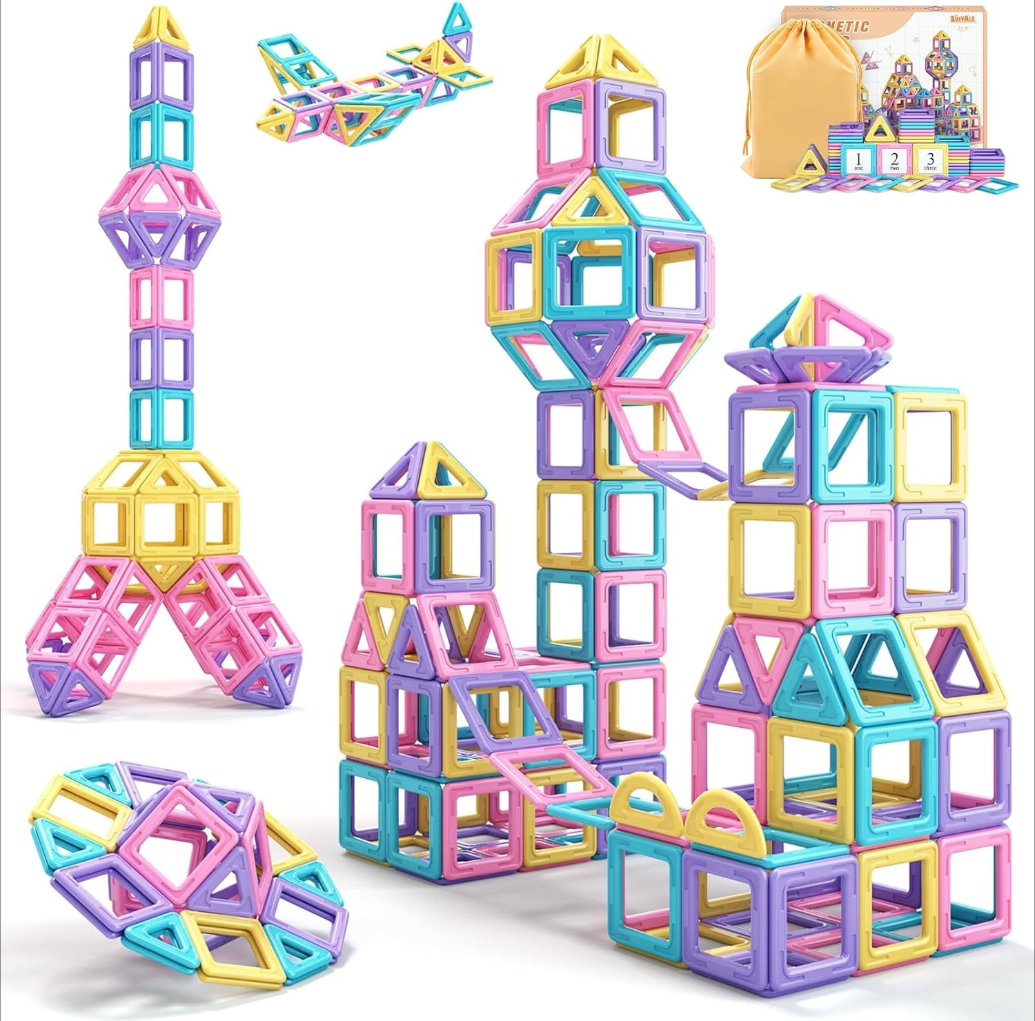 Magnetic Tiles, Magnet Blocks for 3 4 5 6 7 8 Year Old Boys Girls ...