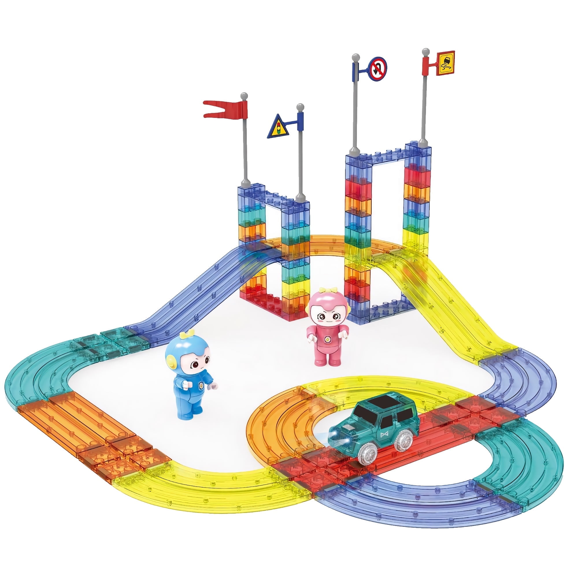 Magnetic Tiles Race Car Track Set STEM Engineering Slot Cars on ...