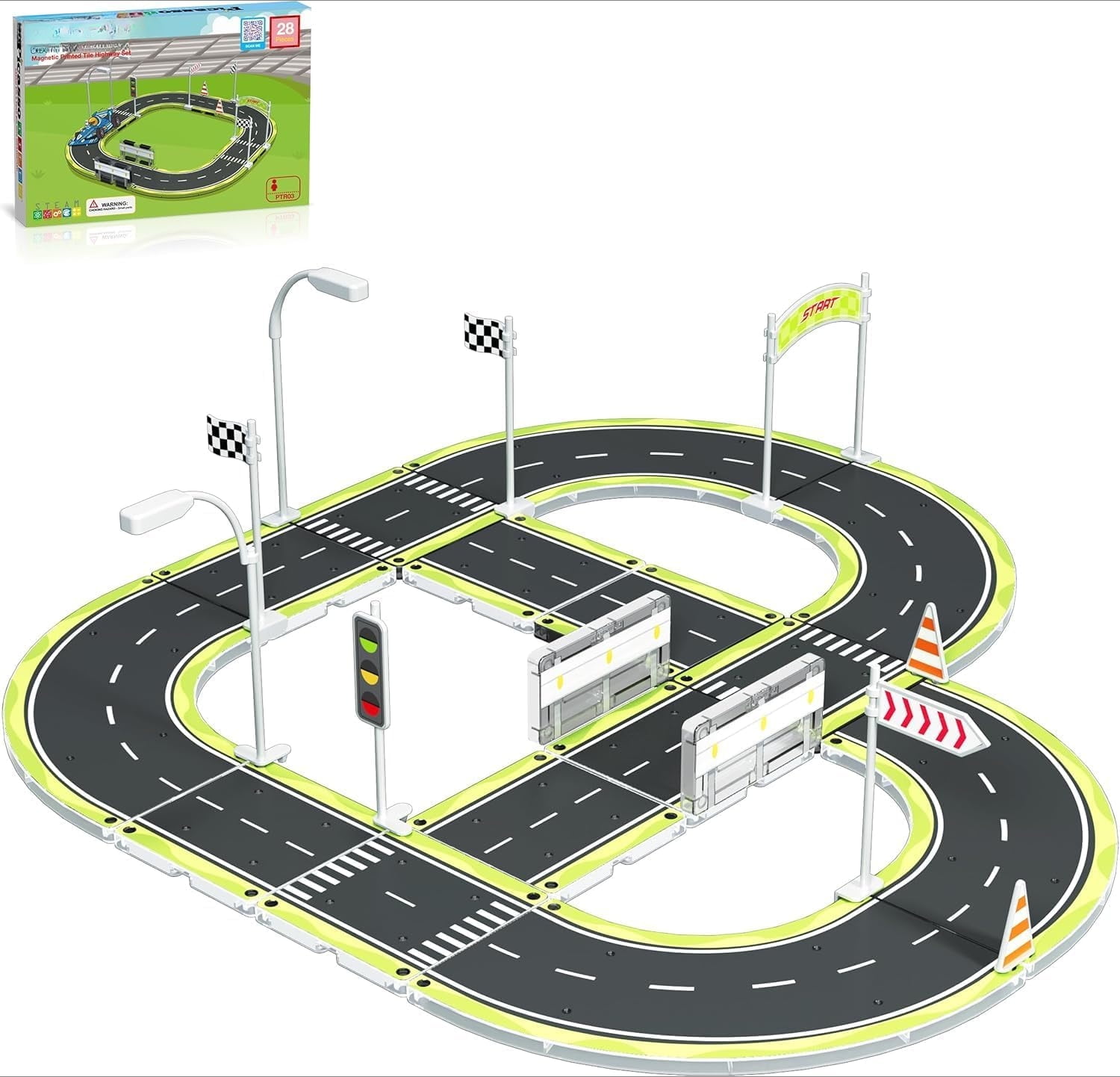 Magnetic Tiles Race Track Car Thrilling Toy Playset Includes Racing ...