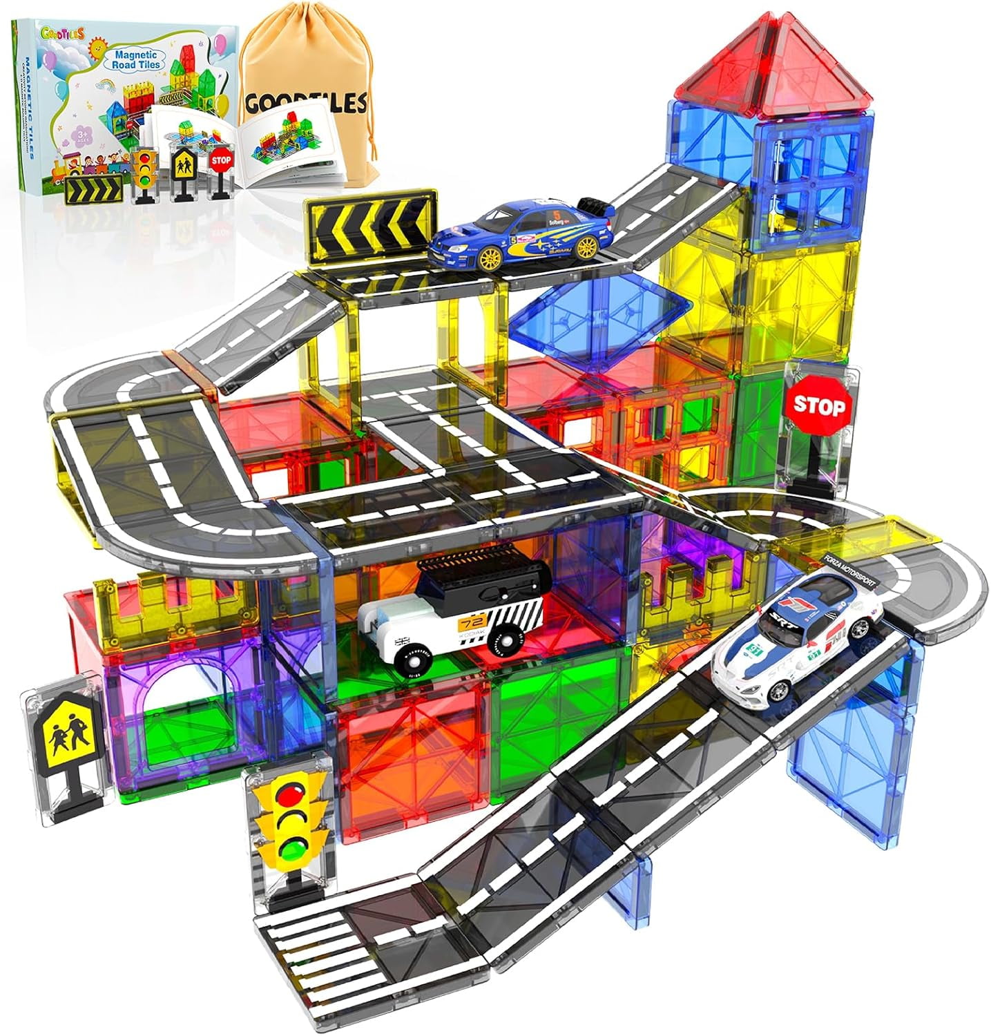 Magnetic Tiles - Road Set, Magnetic Building Blocks, Preschool ...