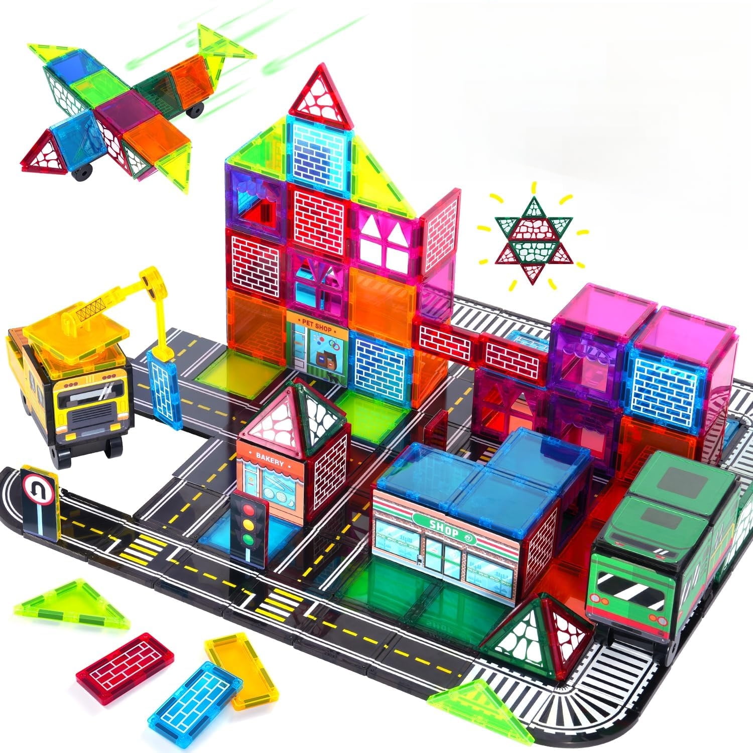 Magnetic Tiles Road Toppers Set 70PCS 3D Magnetic Building Tiles with ...