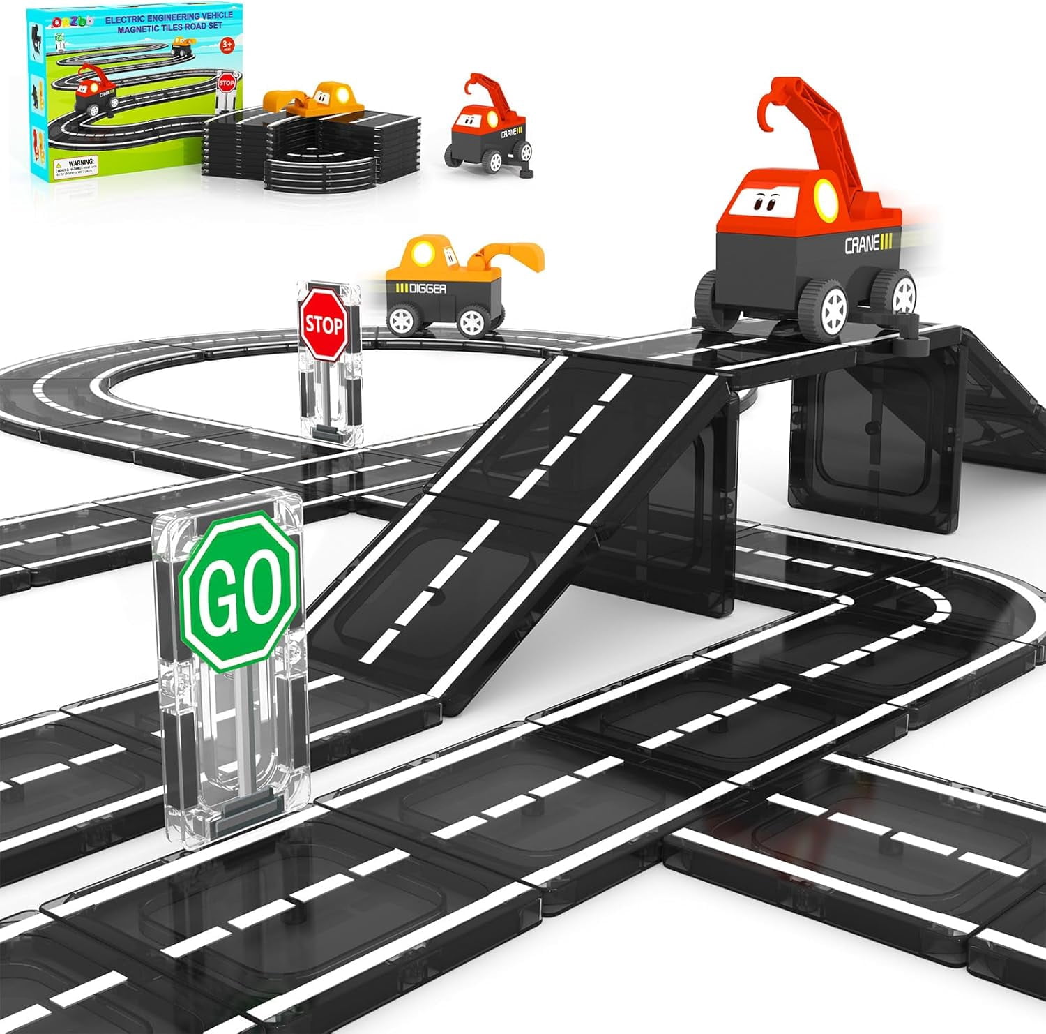 Magnetic Tiles Roads Engineering Vehicle Set, Magnetic Blocks Road ...