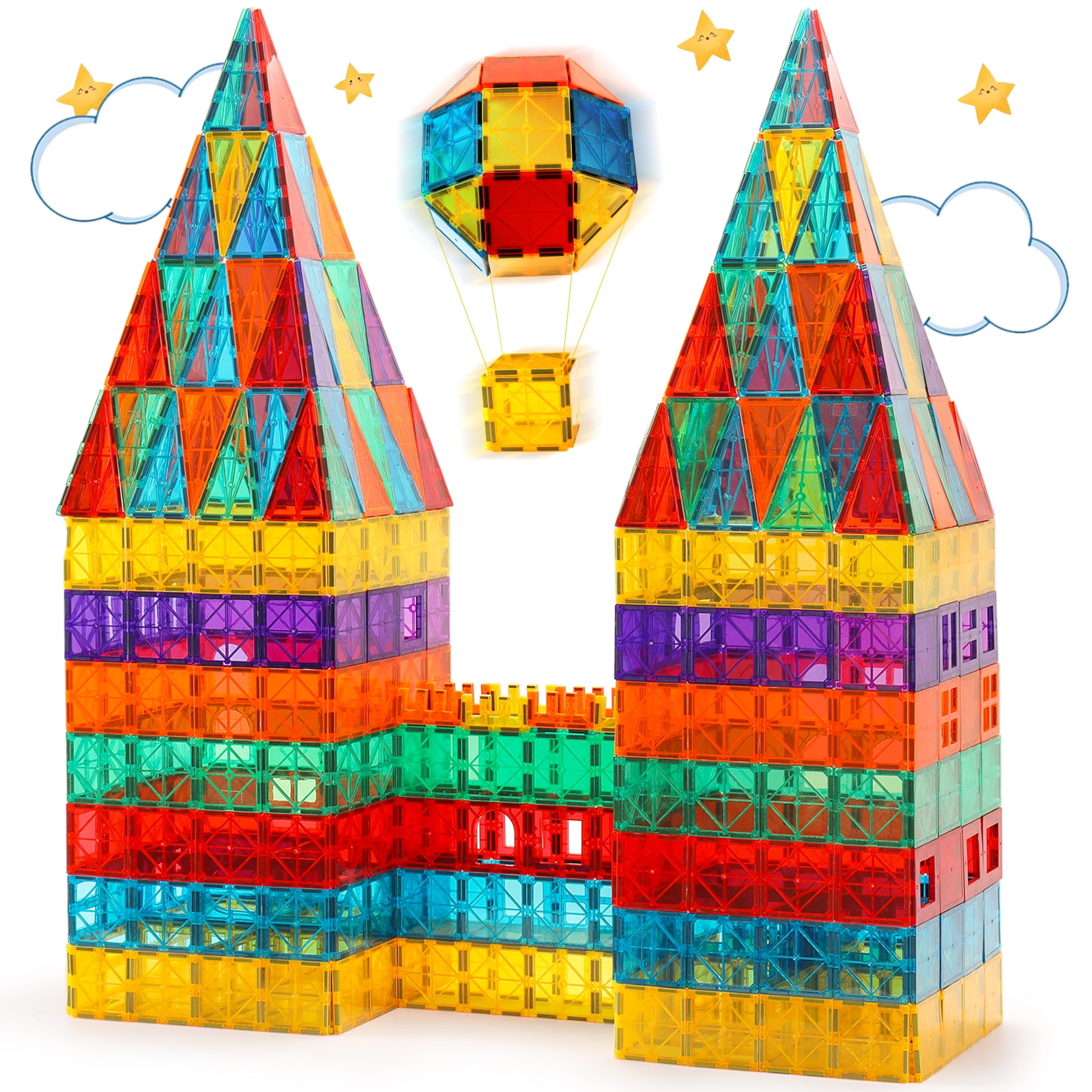 FNJO Magnetic Tiles Set 110 Pieces, Play STEM Toy Stacking Toy ...