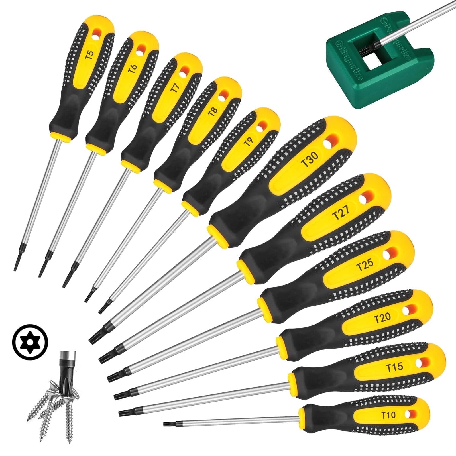 Tonsiki 12PCS Magnetic Torx Screwdrivers Set, Star Driver Set T5-T30 ...
