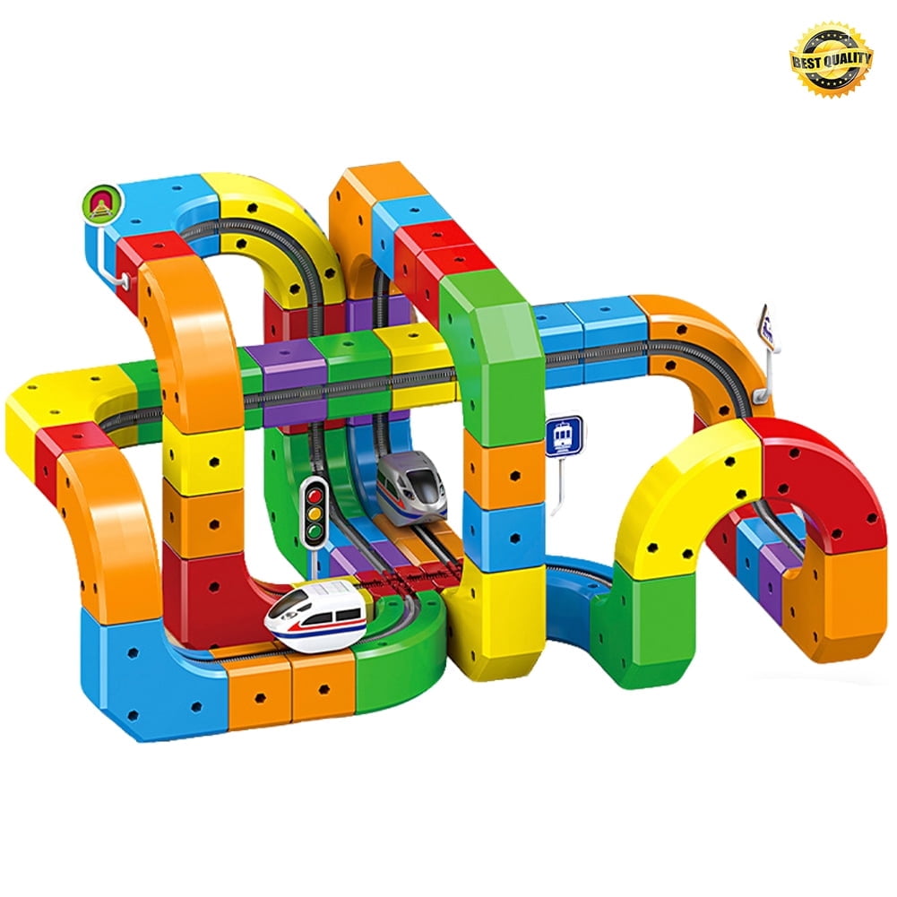 Magnetic Track Car Toy Set, Magnetic Electric Train Set, Snap-On Blocks ...