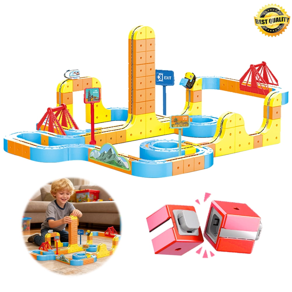 Magnetic Track Car Toy Set, Magnetic Electric Train Set, Snap-On Blocks ...