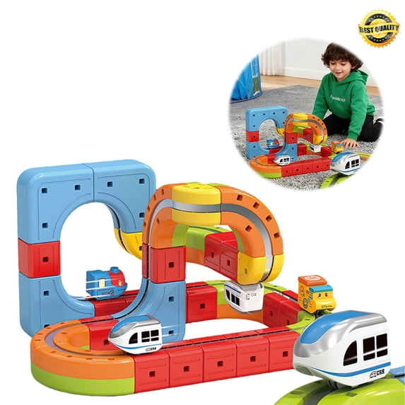 Magnetic Track Car Toy Set, Magnetic Electric Train Set, Snap-On Blocks ...