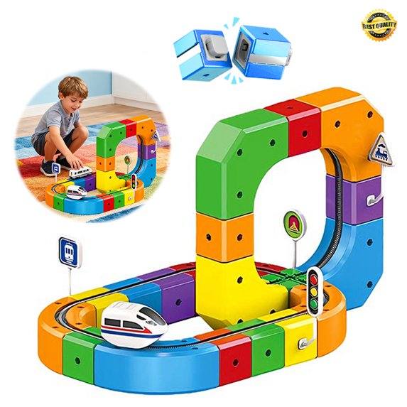 Magnetic Track Car Toy Set, Magnetic Electric Train Set, Snap-On Blocks ...
