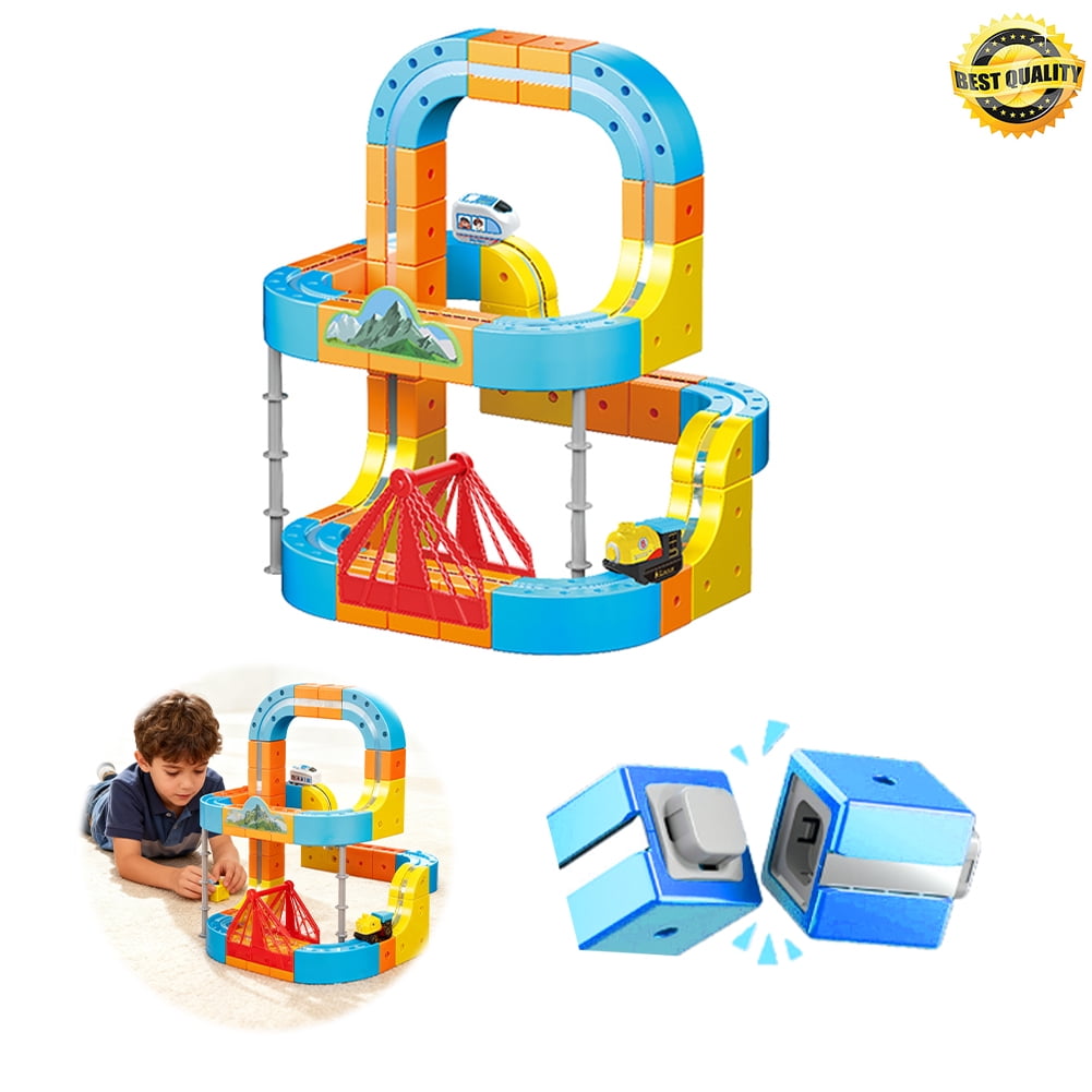 Magnetic Track Car Toy Set, Magnetic Electric Train Set, Snap-On Blocks ...