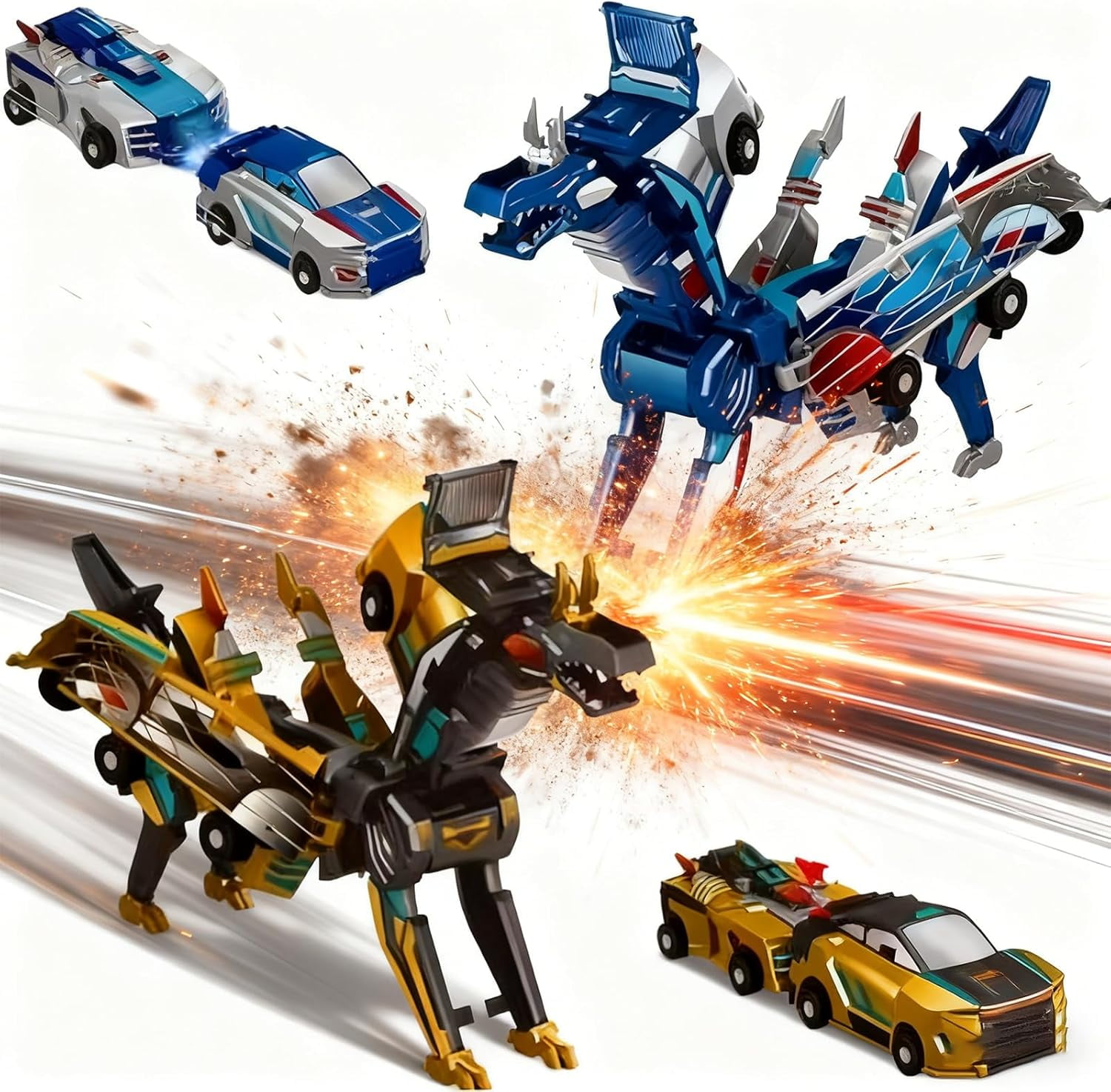 Magnetic Transformer Cars - Collision Transforming Dinosaur Vehicles ...