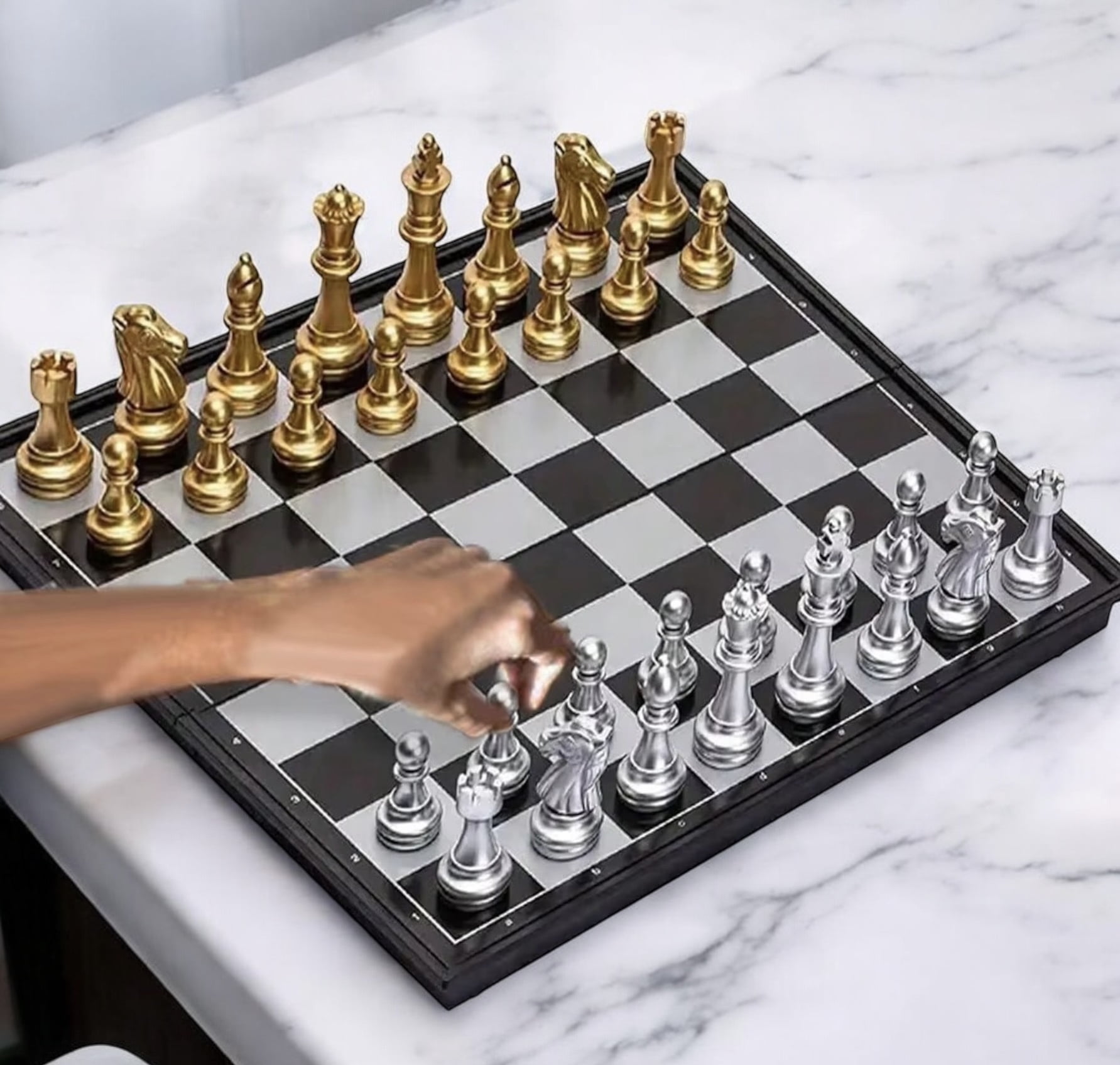 Magnetic Travel Chess Set Portable Mini Small Luxury Silver Gold -7.5 ...
